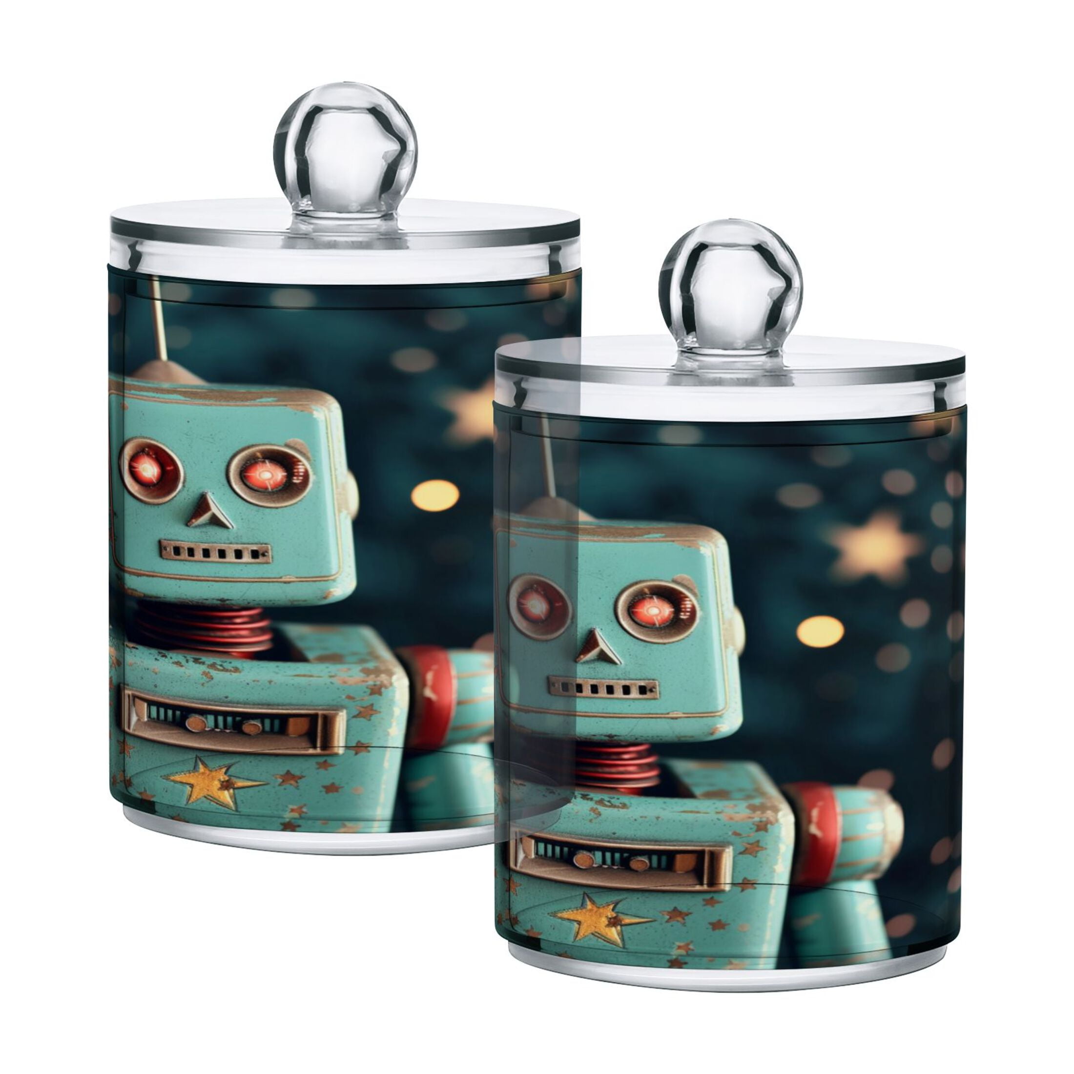 2 Pack Qtip Holder Dispenser Robot and Star Clear Plastic Storage ...