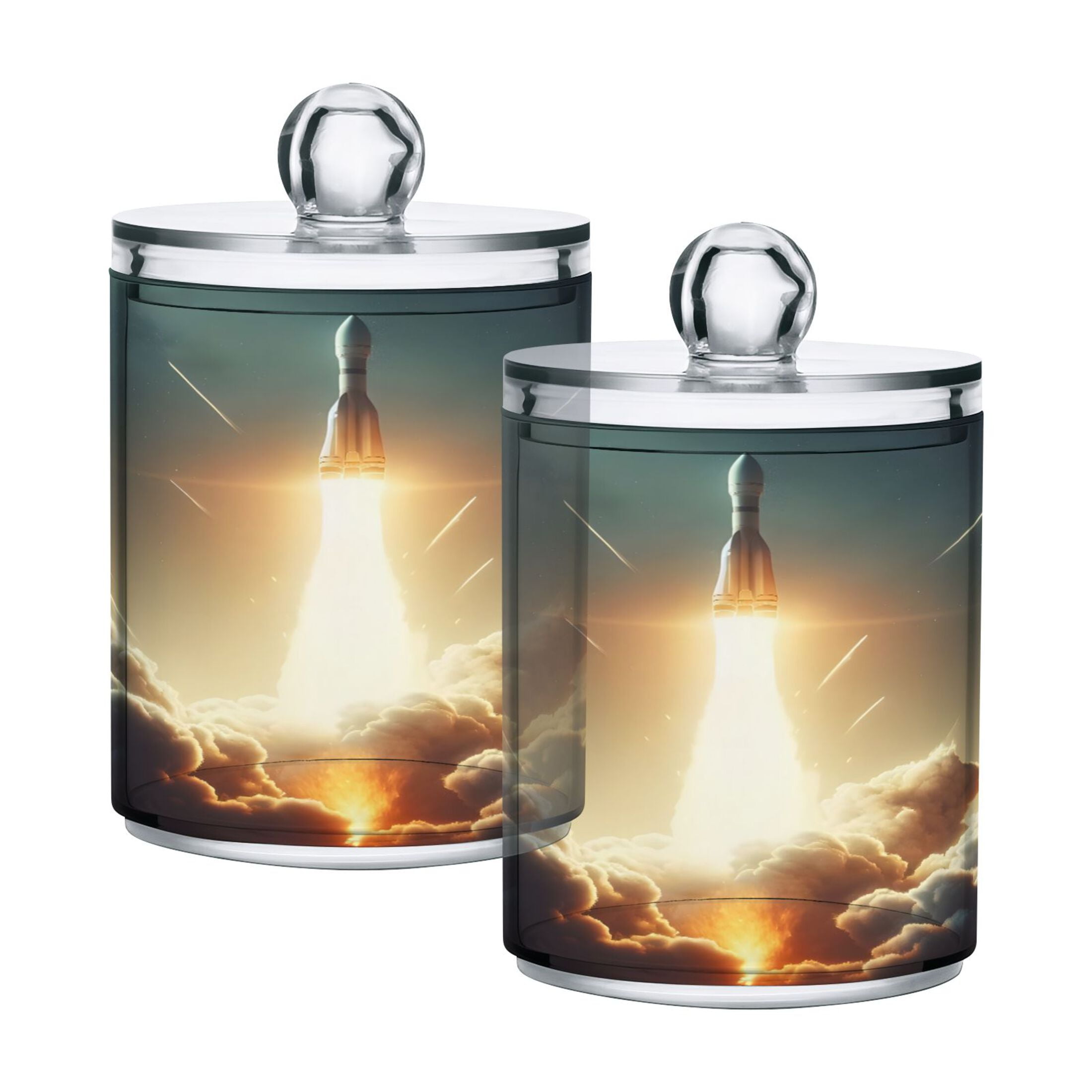 2 Pack Qtip Holder Dispenser Rocket Launching Clear Plastic Storage ...