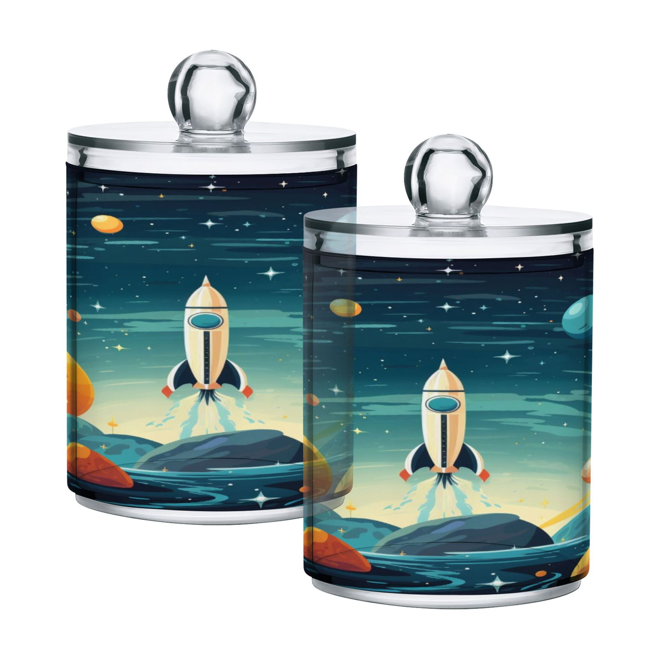 2 Pack Qtip Holder Dispenser Rocket Planets Firmament Clear Plastic ...