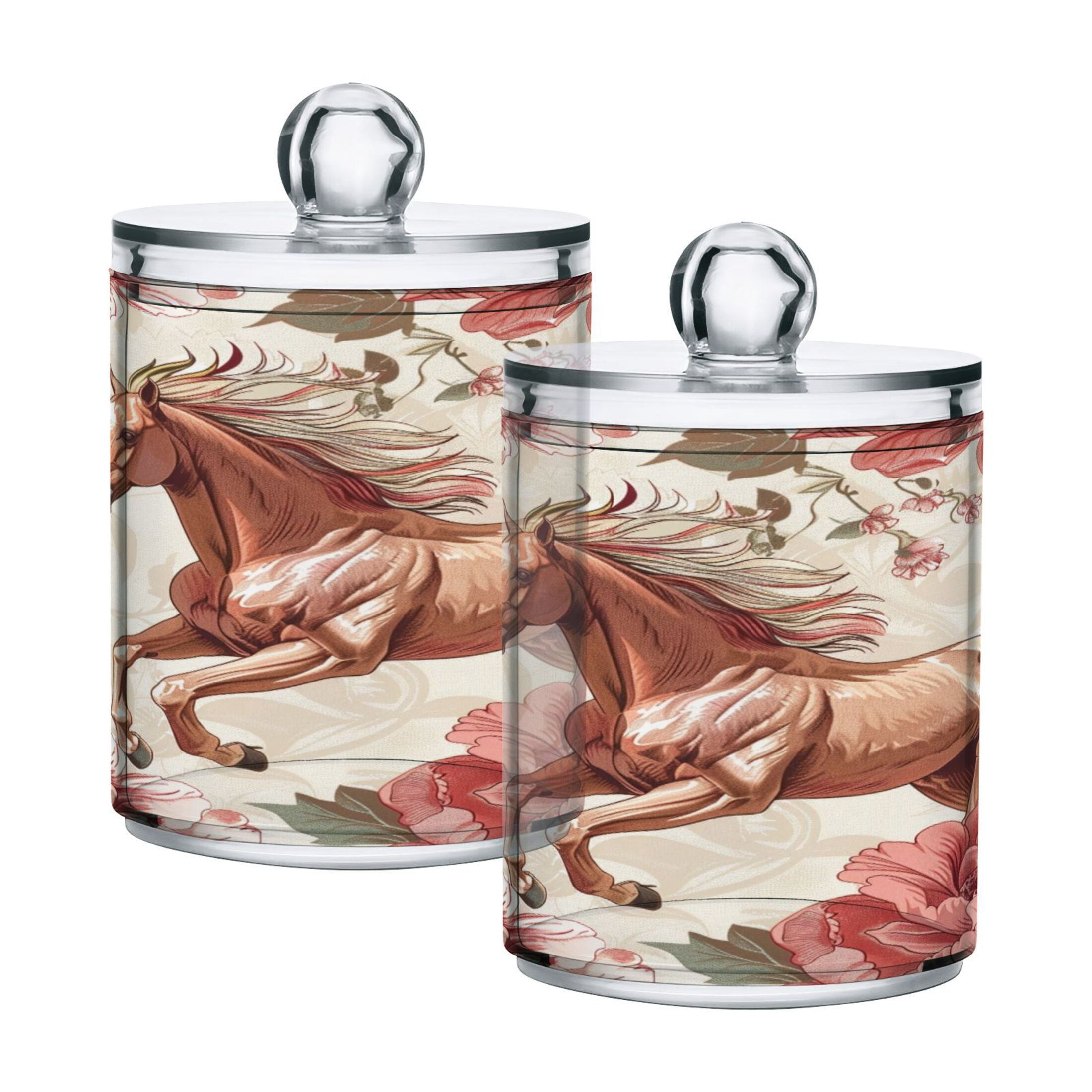 2 Pack Qtip Holder Dispenser Running Horse and Rose Clear Plastic ...