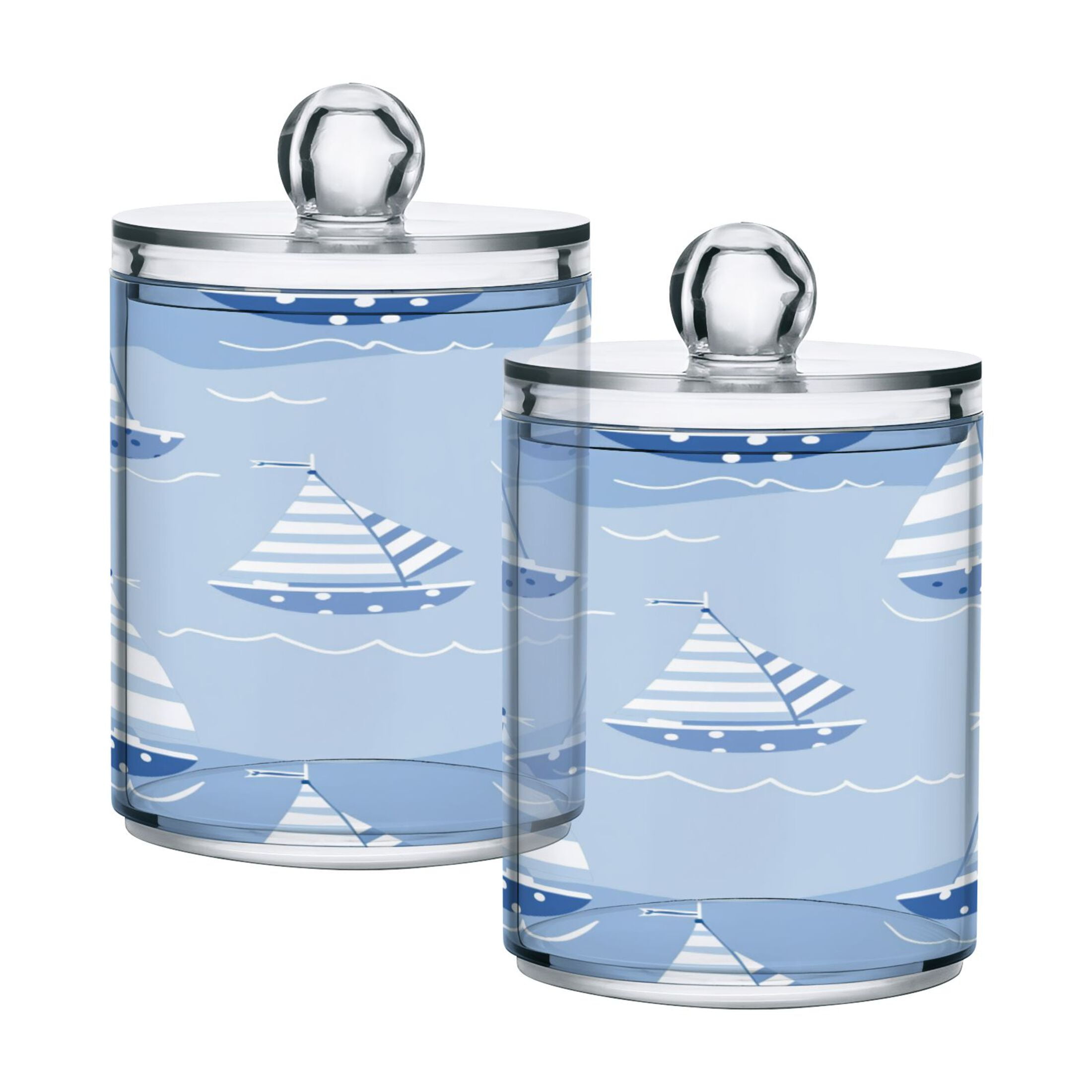 2 Pack Qtip Holder Dispenser Sailing Ship on Sea Clear Plastic Storage ...