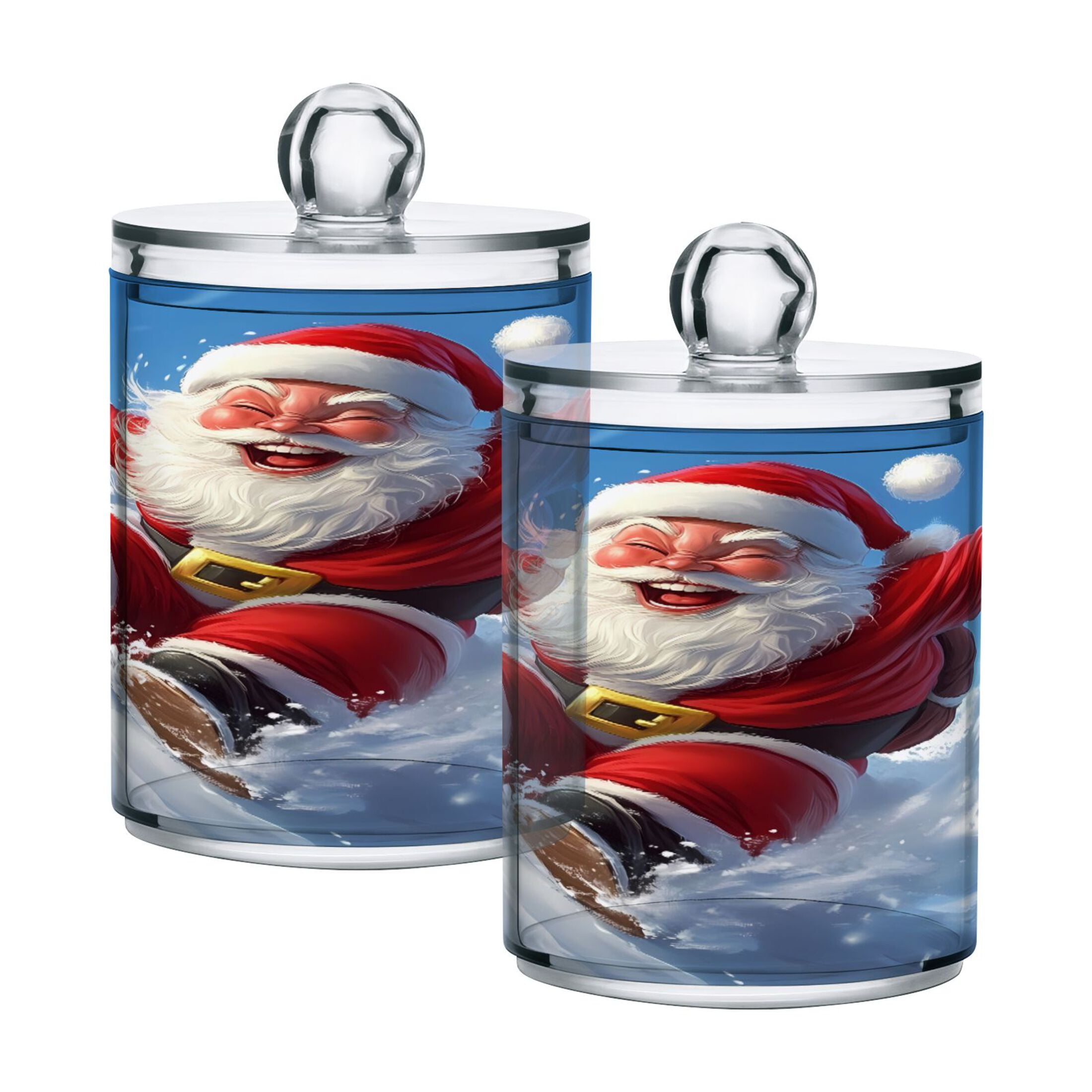 2 Pack Qtip Holder Dispenser Santa Claus Slide Snow Clear Plastic ...