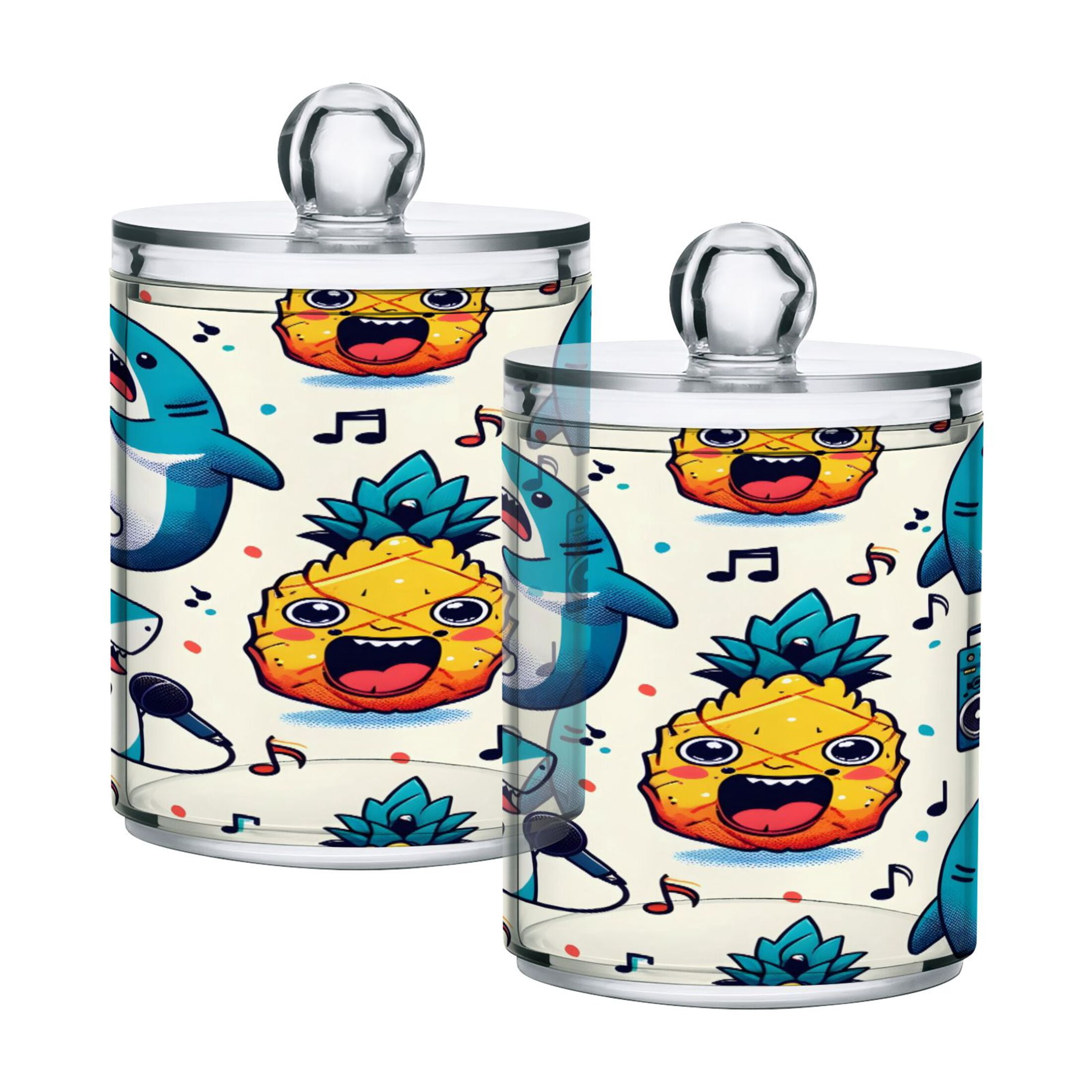2 Pack Qtip Holder Dispenser Shark Pineapple Music Notes Clear Plastic ...