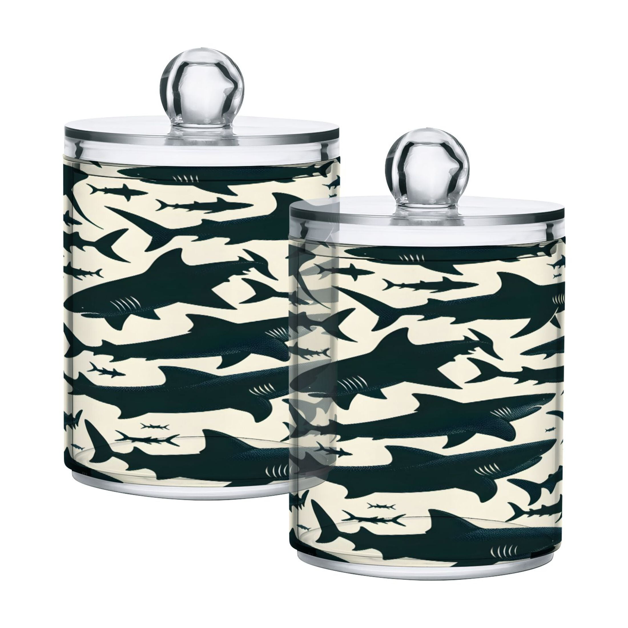 2 Pack Qtip Holder Dispenser Shark Silhouette Clear Plastic Storage ...