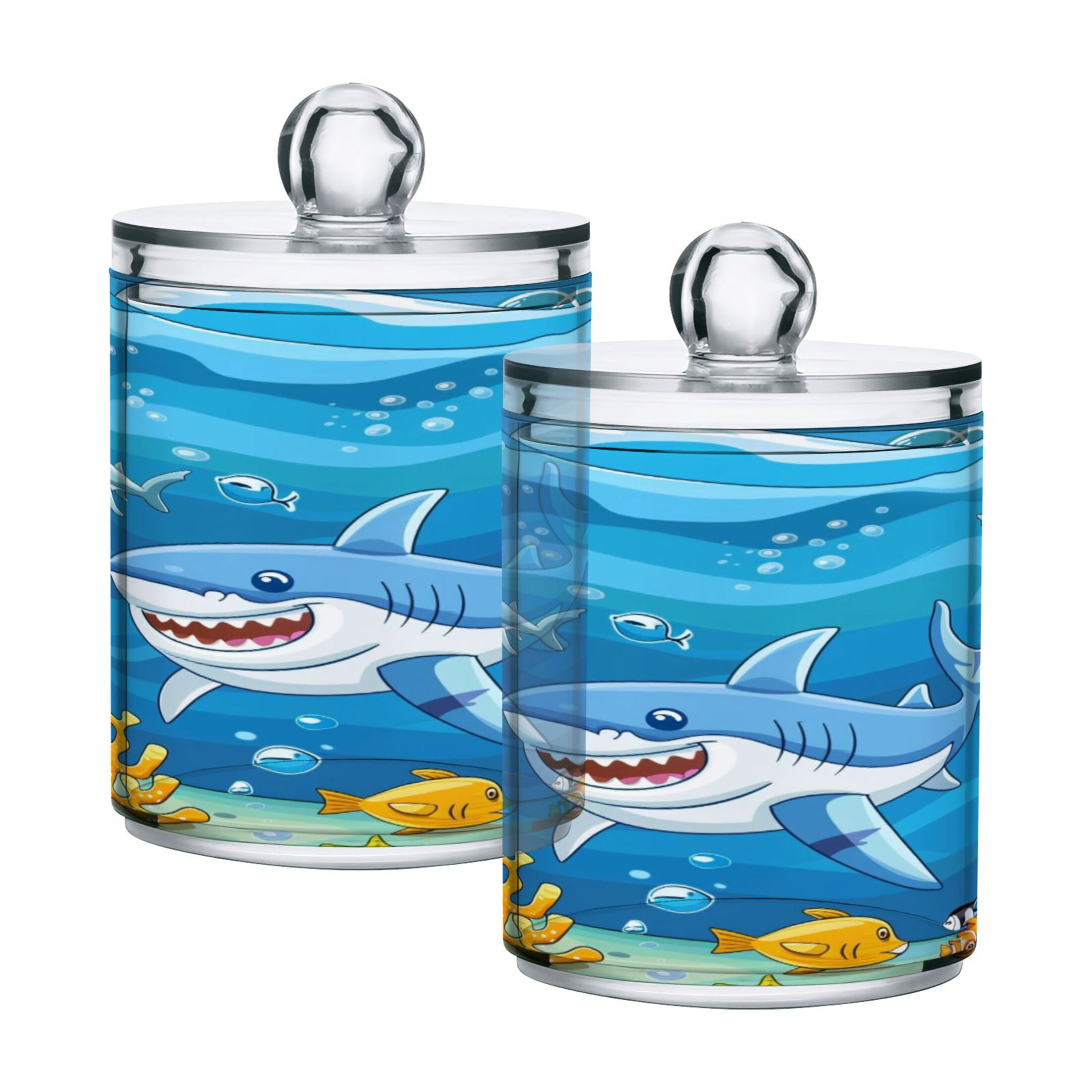 2 Pack Qtip Holder Dispenser Shark in Ocean Clear Plastic Storage ...