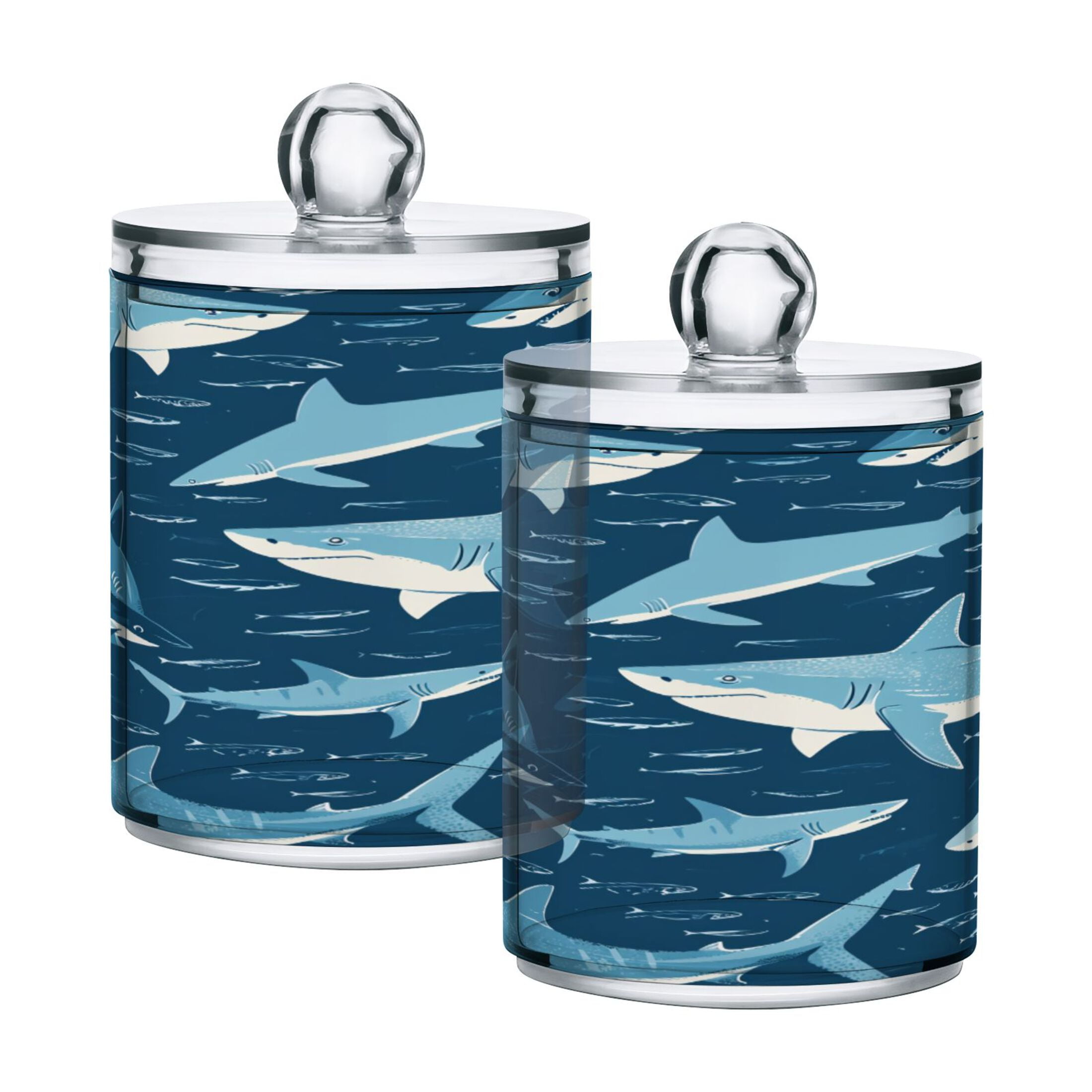 2 Pack Qtip Holder Dispenser Sharks Fish in Sea Clear Plastic Storage ...