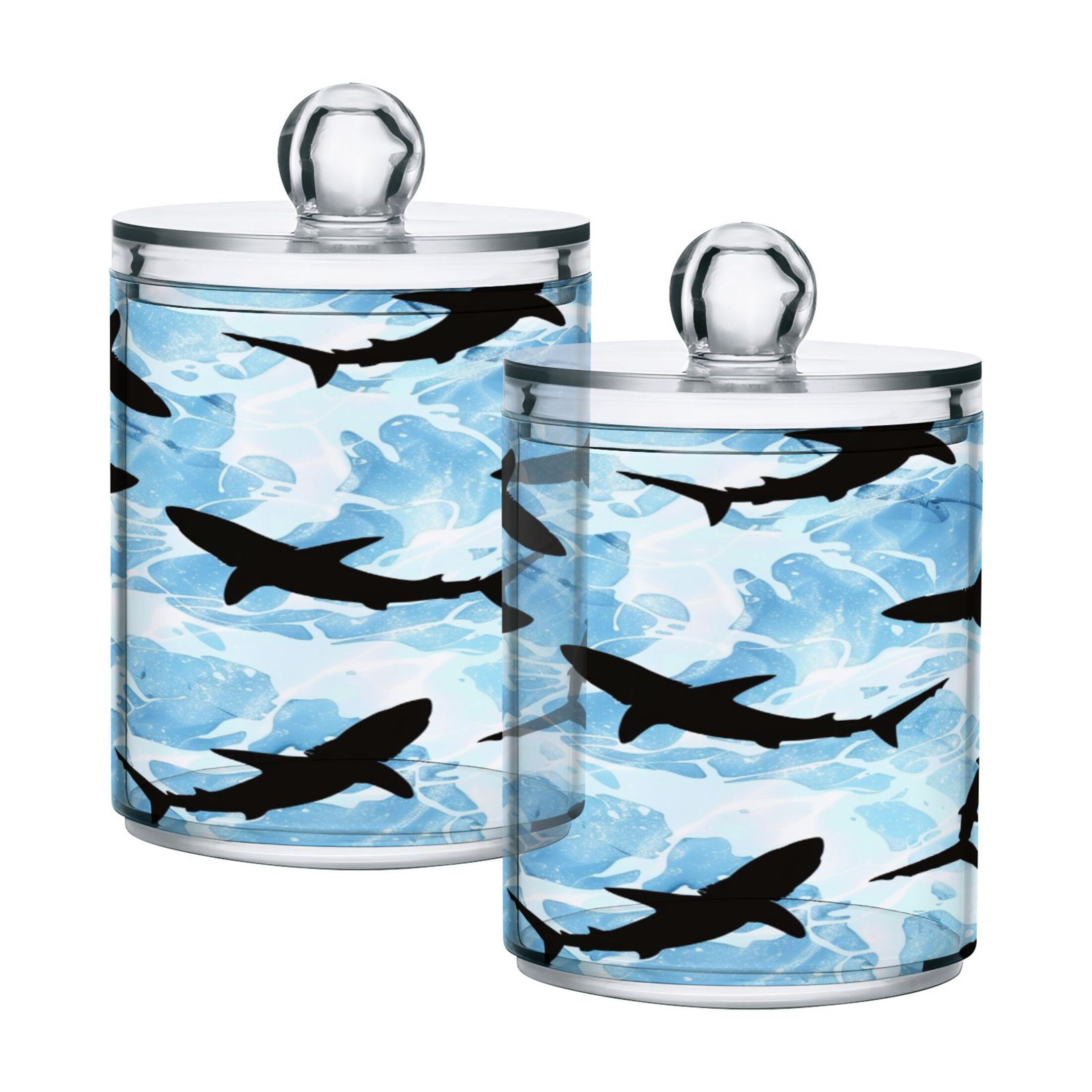 2 Pack Qtip Holder Dispenser Sharks Silhouette Swimming Clear Plastic ...