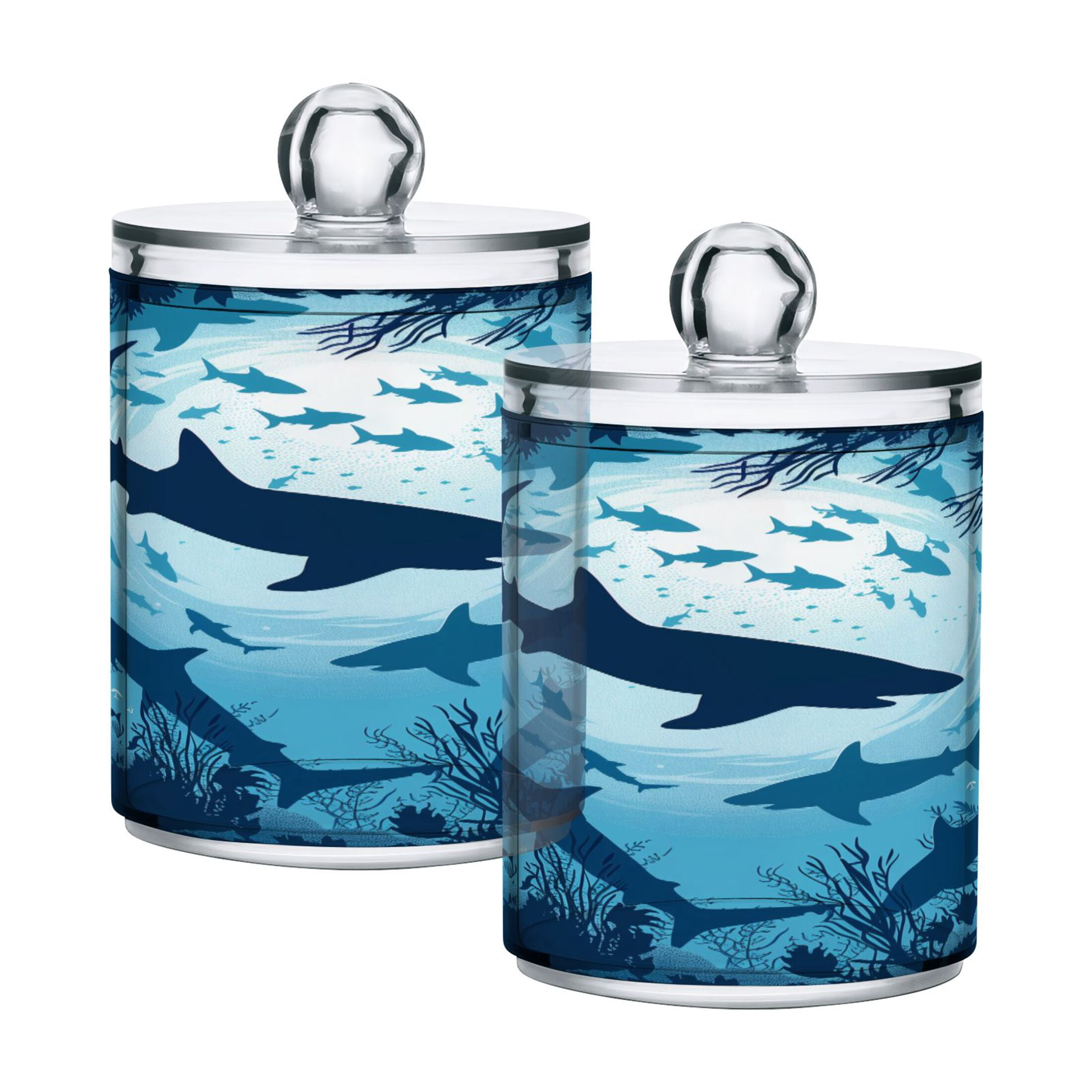 2 Pack Qtip Holder Dispenser Sharks Swimming Silhouettes Clear Plastic ...
