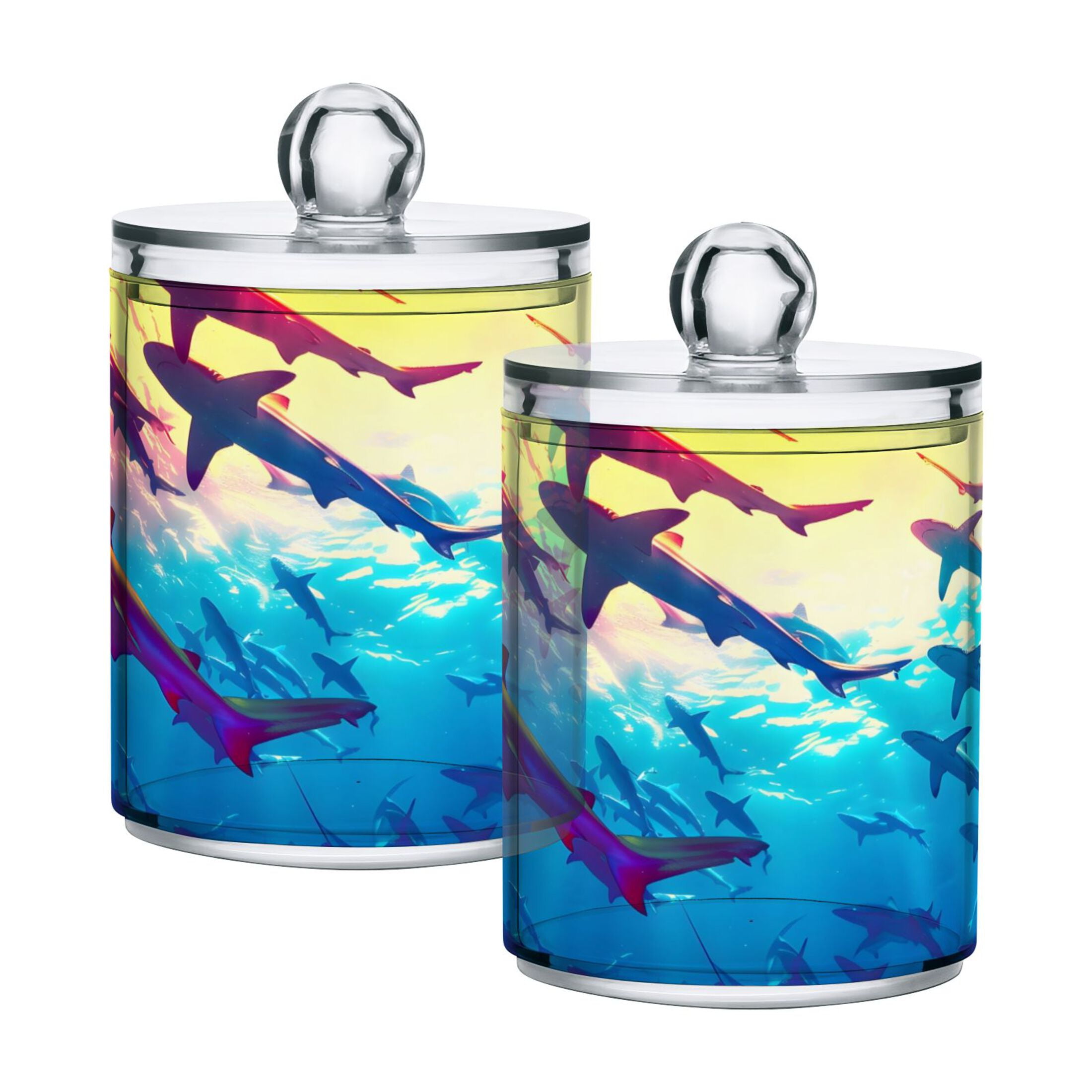2 Pack Qtip Holder Dispenser Sharks Underwater Clear Plastic Storage ...