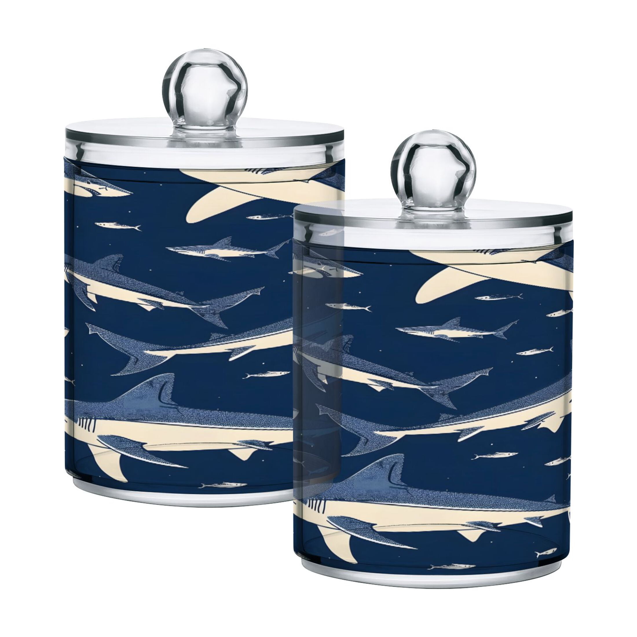 2 Pack Qtip Holder Dispenser Sharks and Fish Swimming Clear Plastic ...