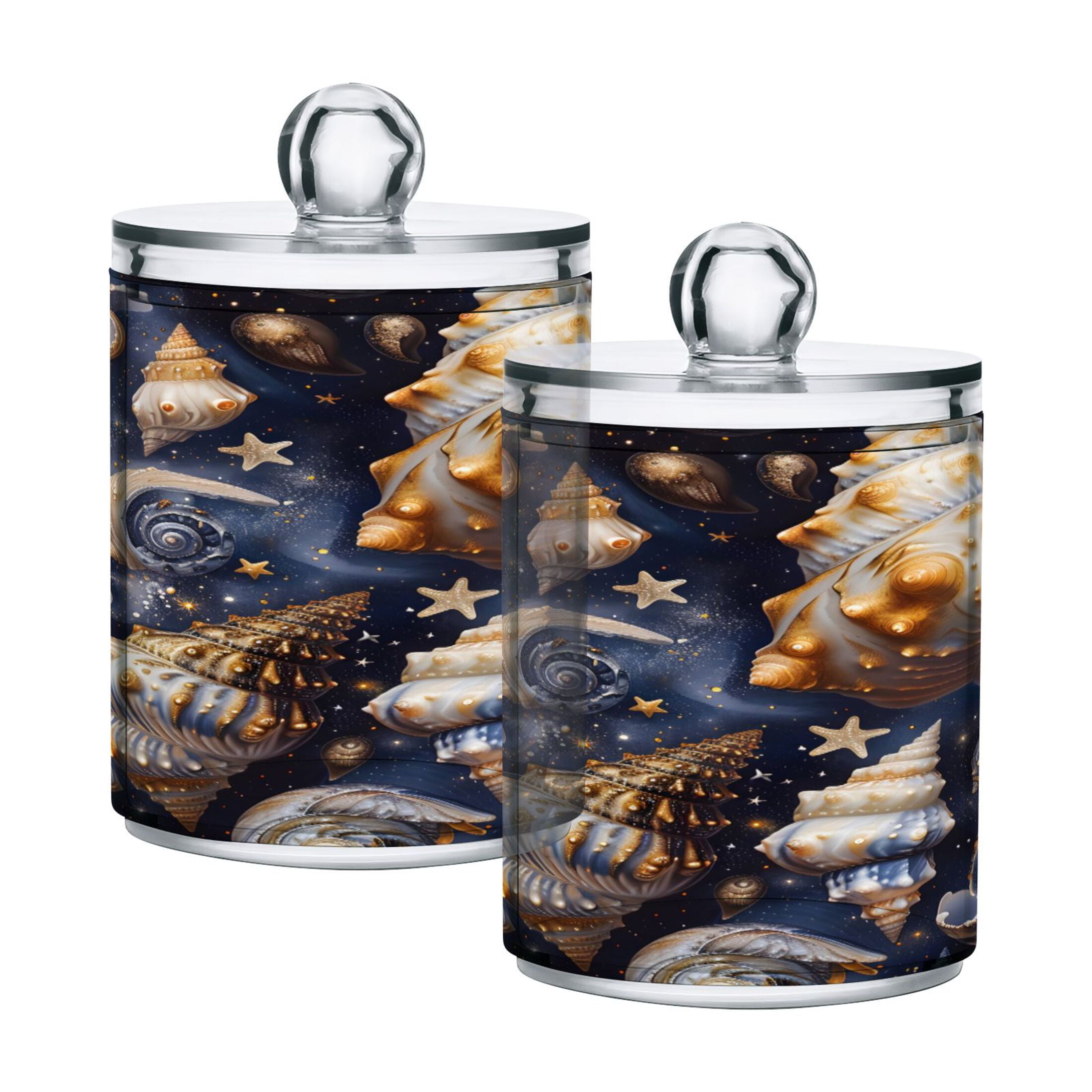 2 Pack Qtip Holder Dispenser Shells and Starry Clear Plastic Storage ...