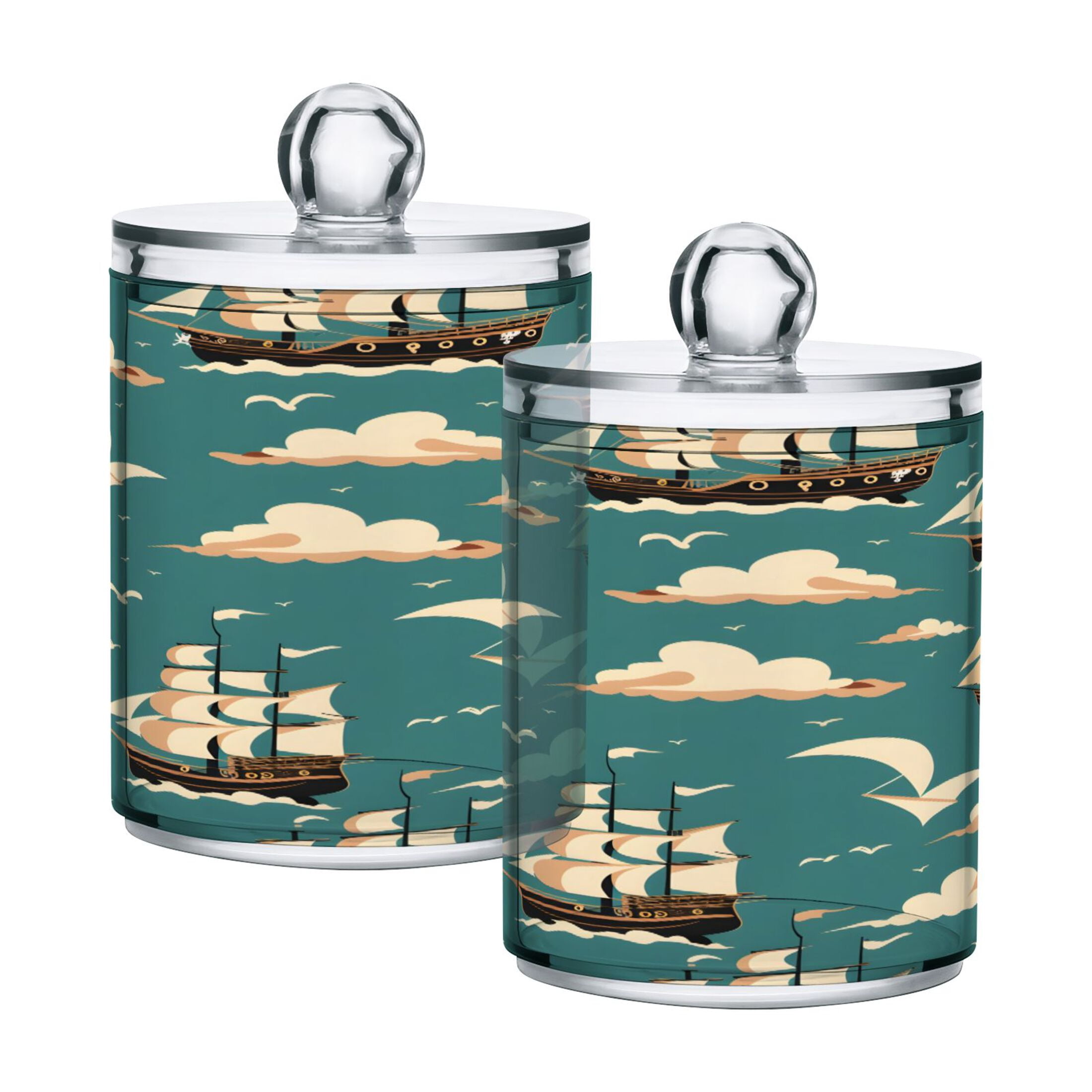 2 Pack Qtip Holder Dispenser Ship on Sea Clear Plastic Storage ...