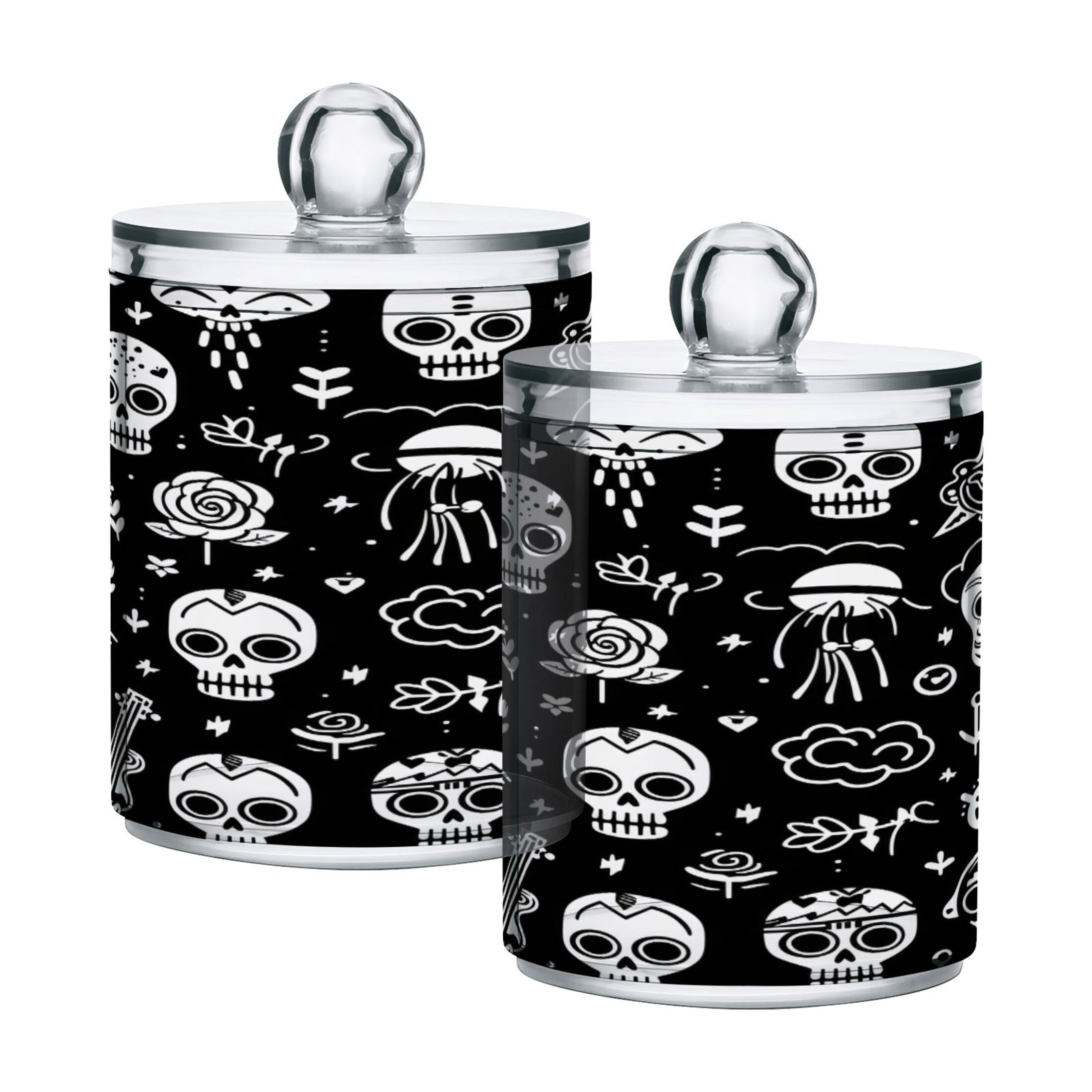 2 Pack Qtip Holder Dispenser Skeleton Skull Guitar Rose Clear Plastic ...