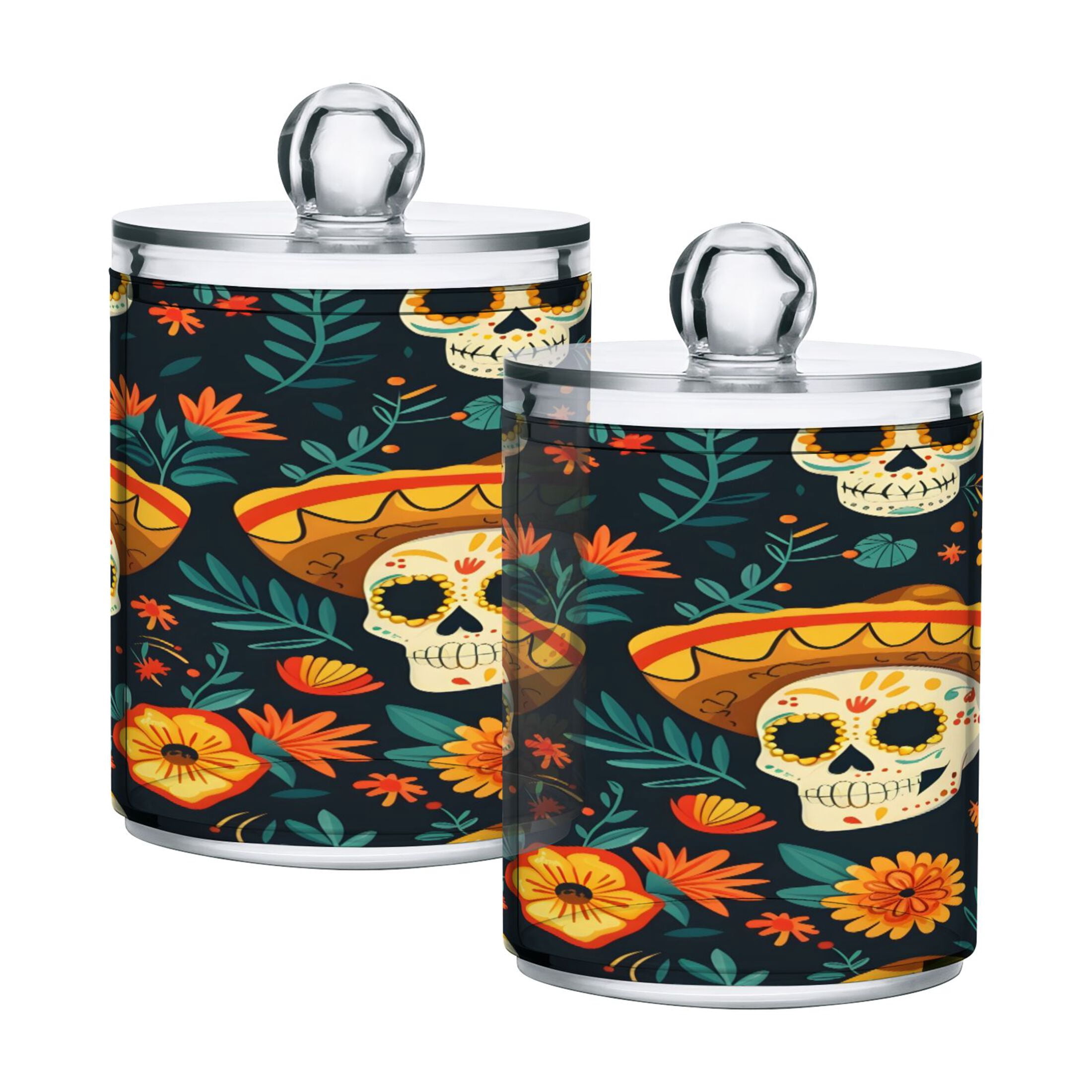2 Pack Qtip Holder Dispenser Skull Flowers Plants Clear Plastic Storage ...