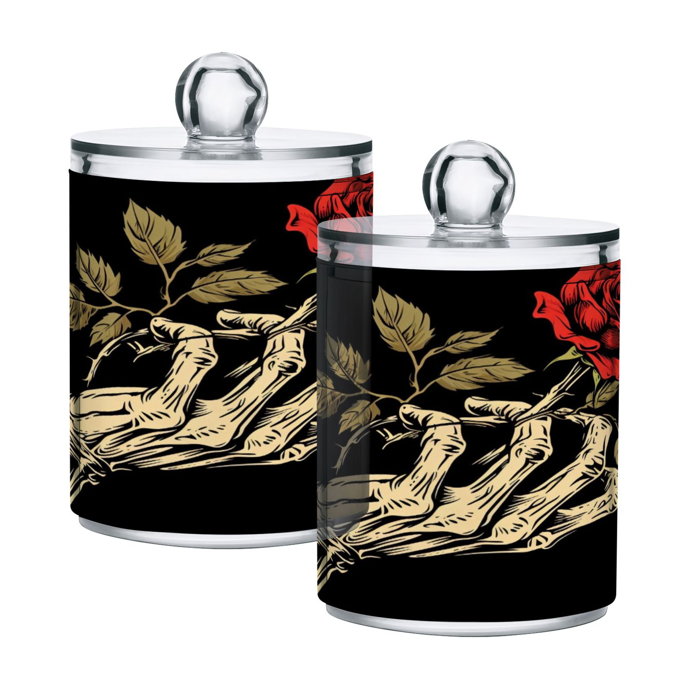 2 Pack Qtip Holder Dispenser Skull Head and Rose Clear Plastic Storage ...