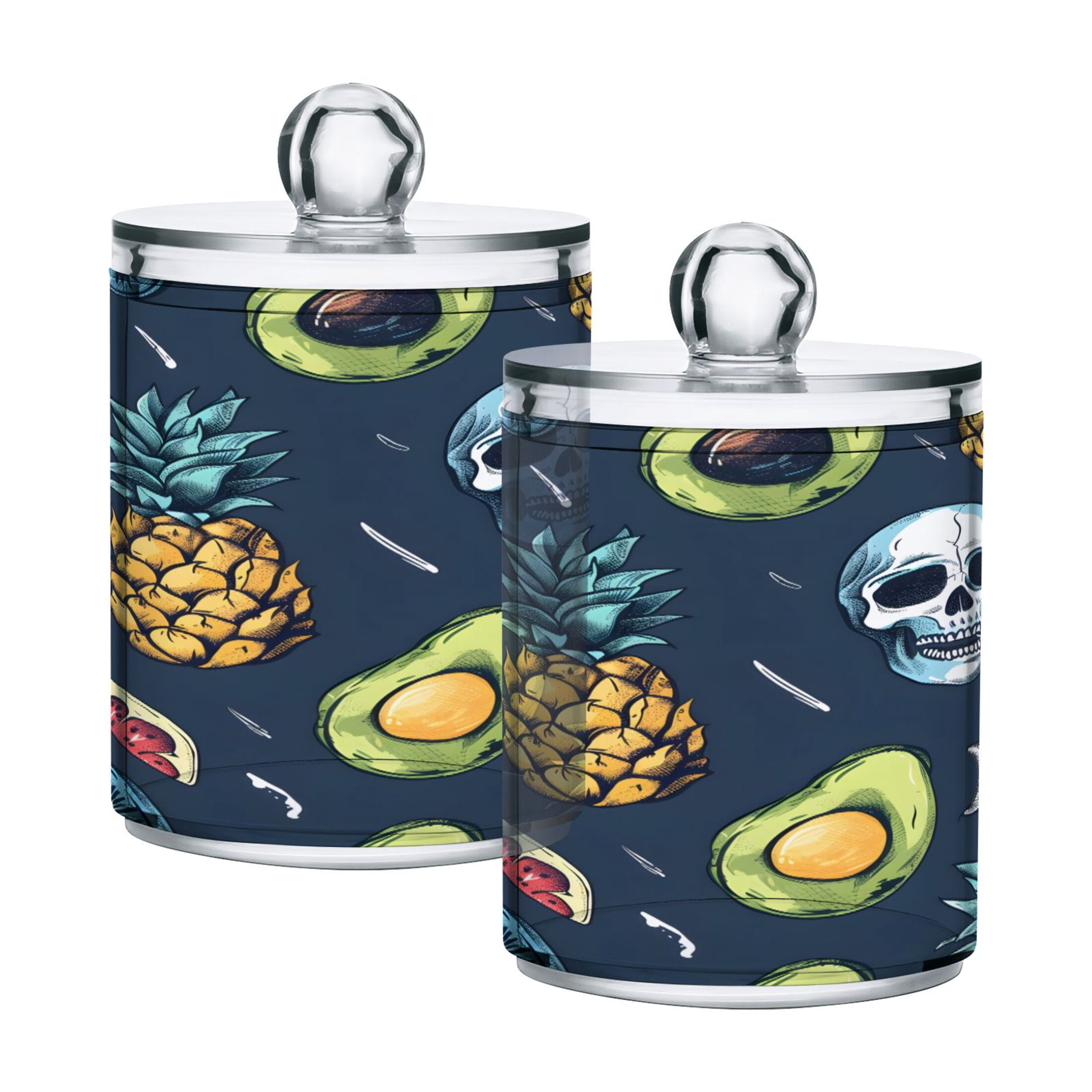 2 Pack Qtip Holder Dispenser Skull Pineapple Avocado Clear Plastic ...