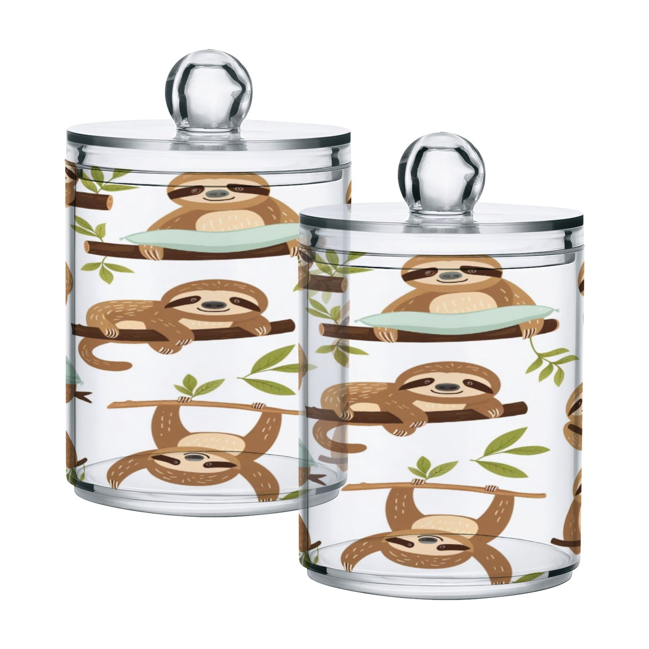 2 Pack Qtip Holder Dispenser Sloths with Branch and Leaf Clear Plastic ...