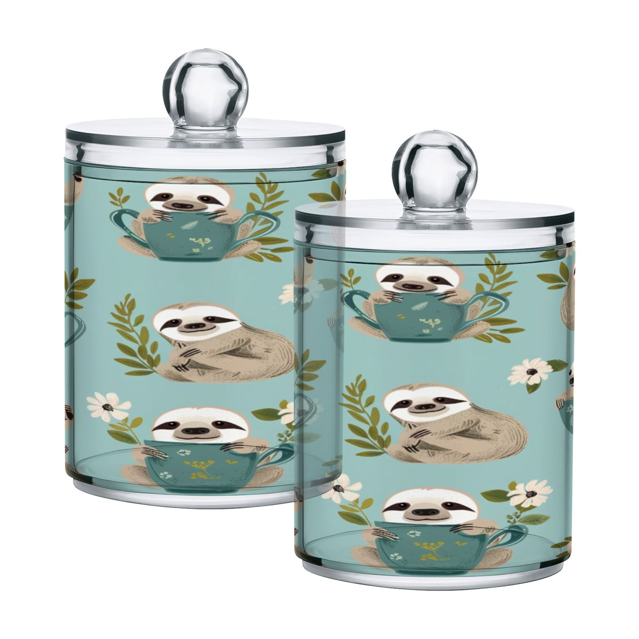 2 Pack Qtip Holder Dispenser Sloths with Cup Clear Plastic Storage ...