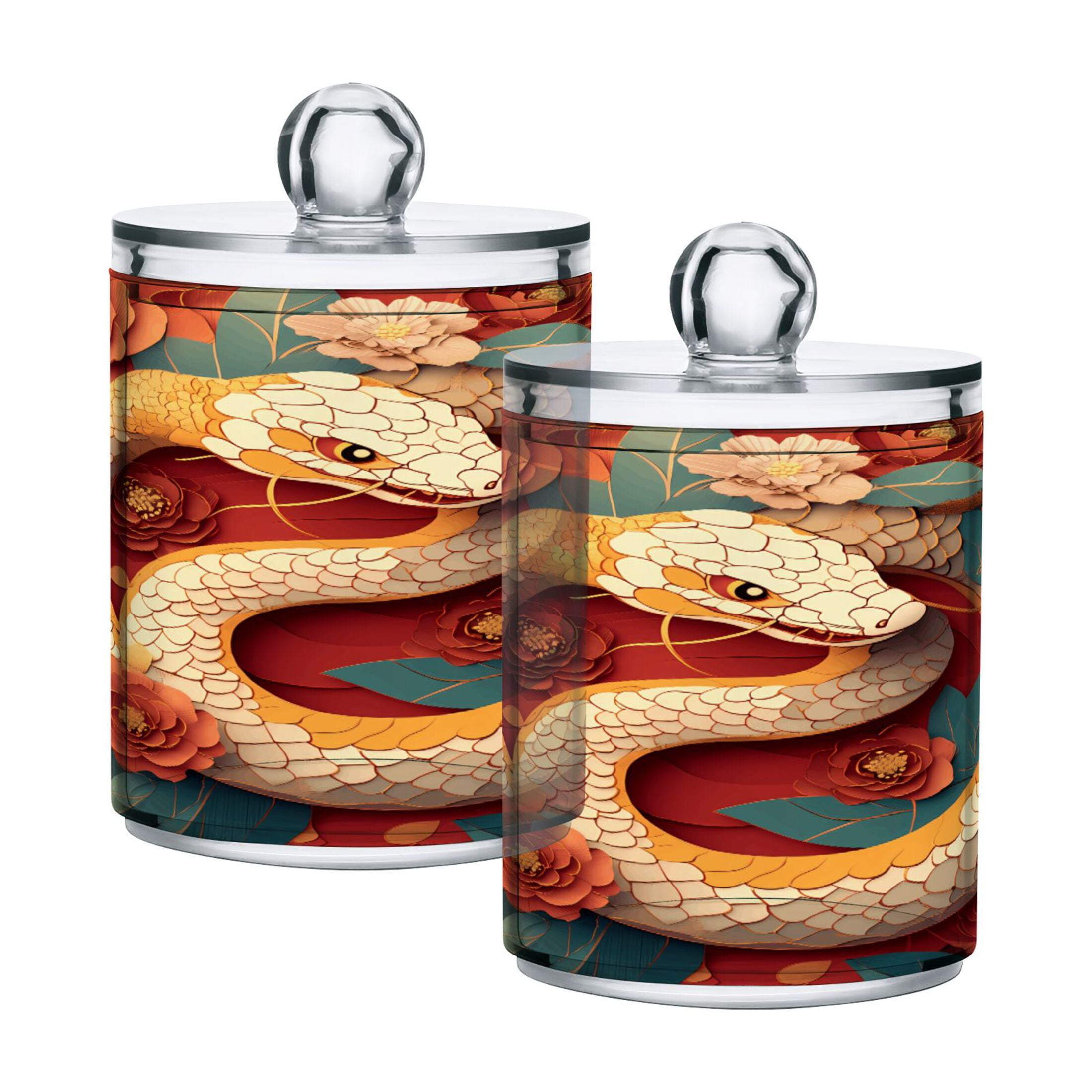 2 Pack Qtip Holder Dispenser Snake with Flower and Leaf Clear Plastic ...