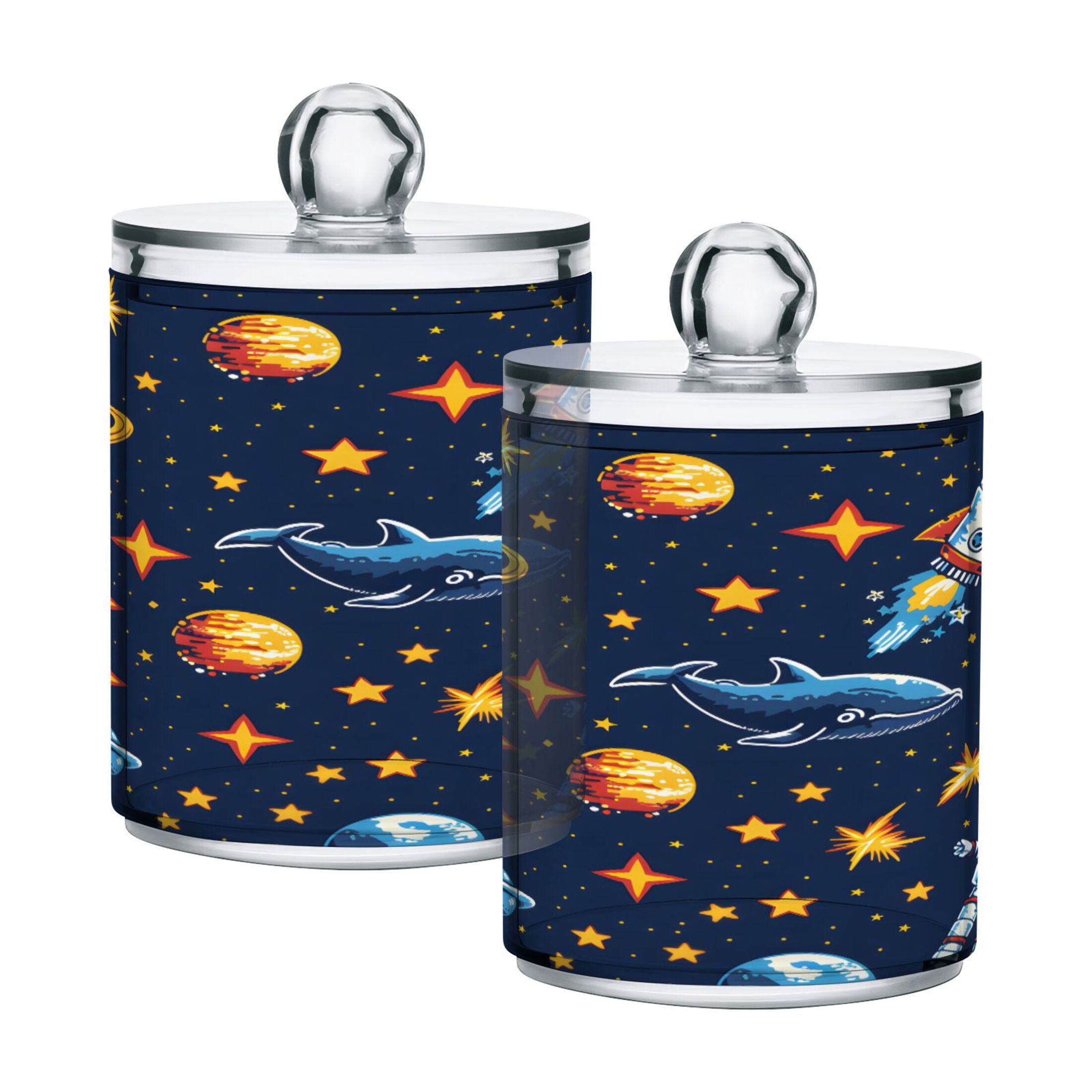 2 Pack Qtip Holder Dispenser Space Stars Rocket Whale Clear Plastic ...