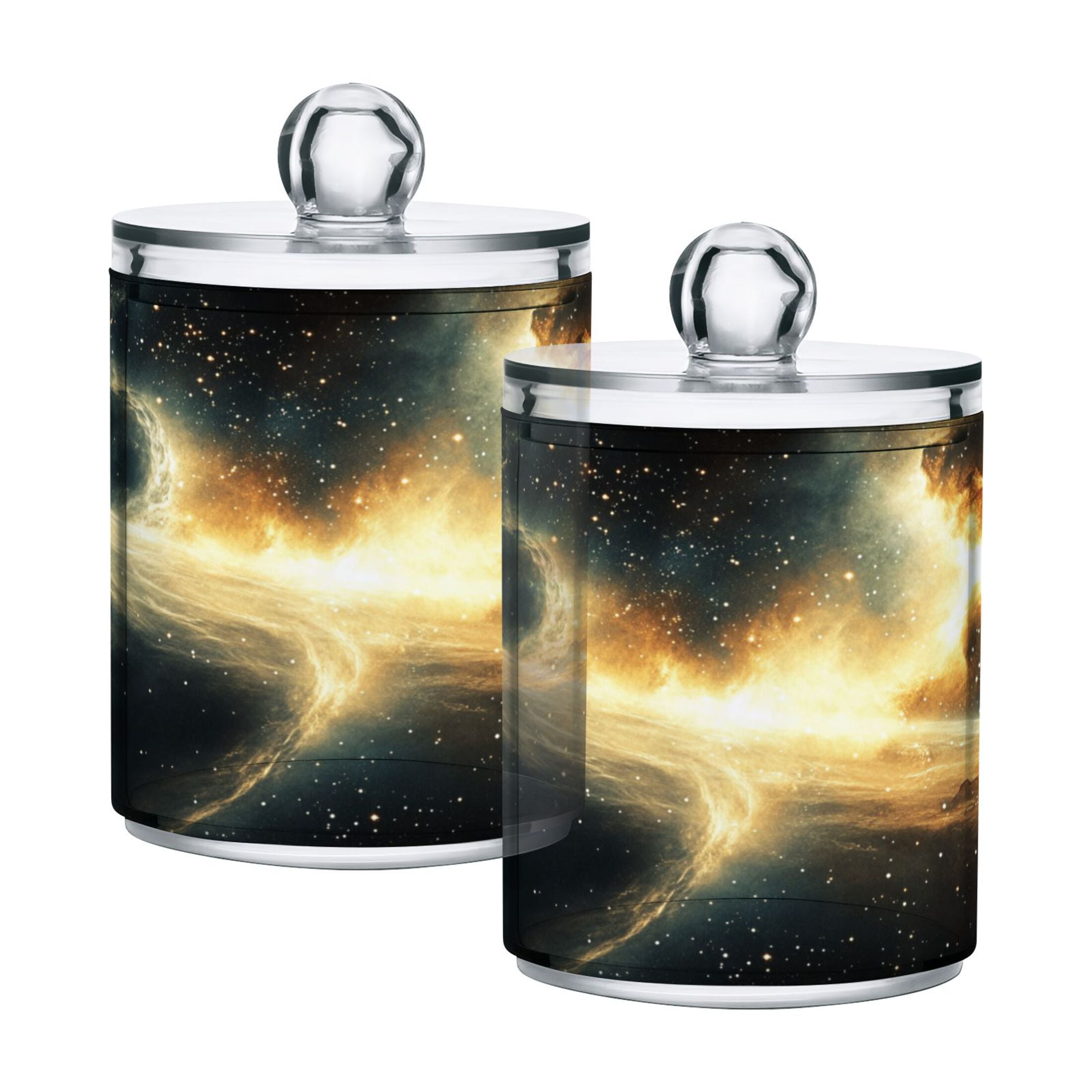 2 Pack Qtip Holder Dispenser Stars Illuminated Gas Clouds Clear Plastic Storage Apothecary Jars ...