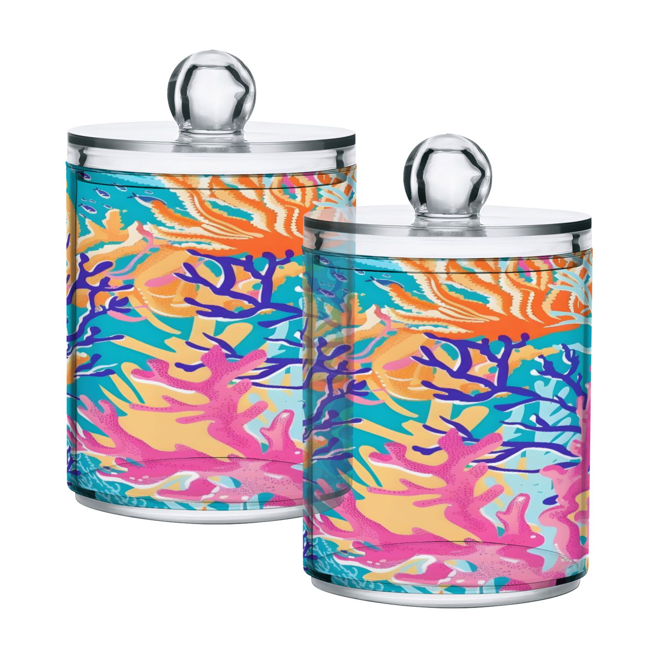 2 Pack Qtip Holder Dispenser Tropical Coral Reef Clear Plastic Storage ...