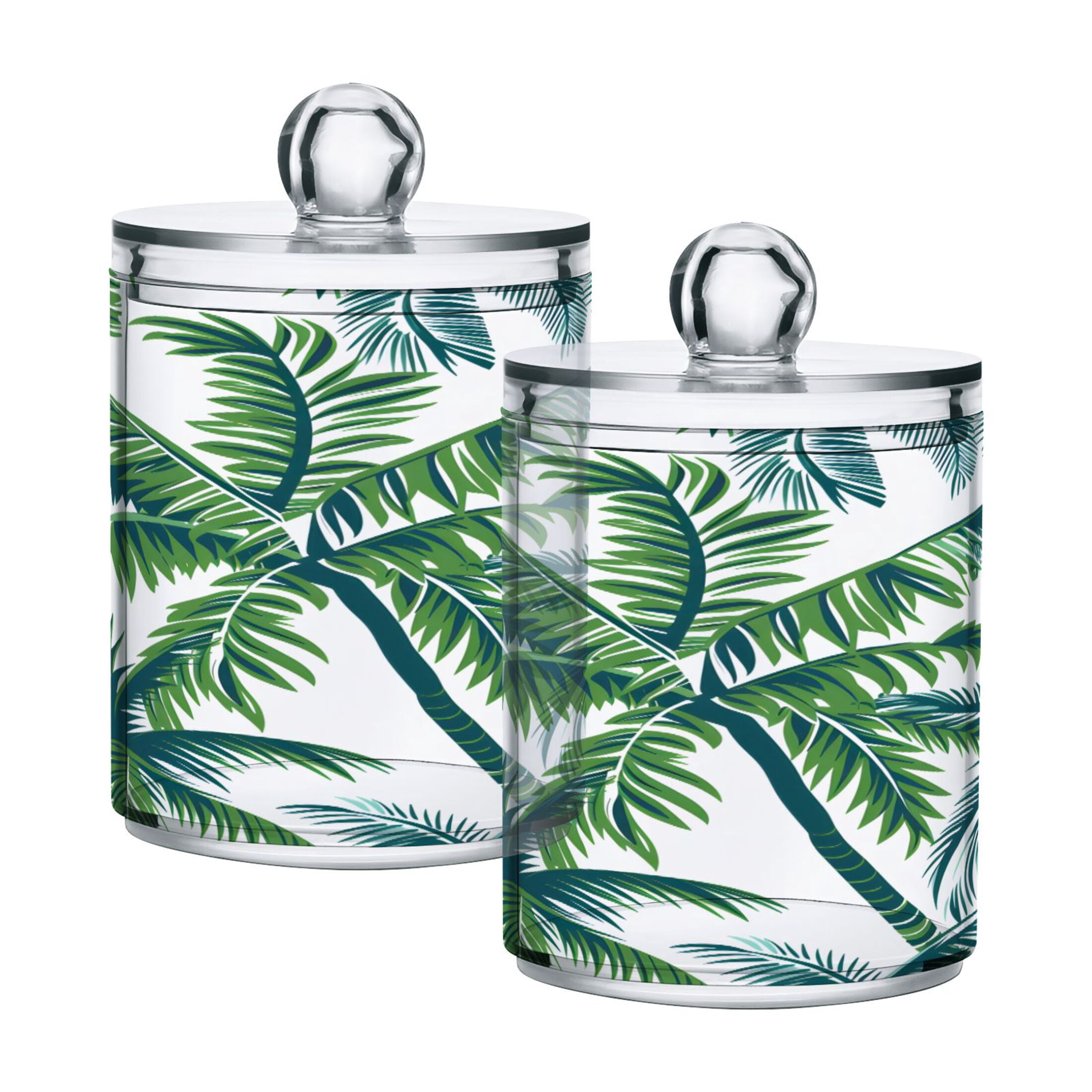 2 Pack Qtip Holder Dispenser Tropical Palm Tree and Leaves Clear ...
