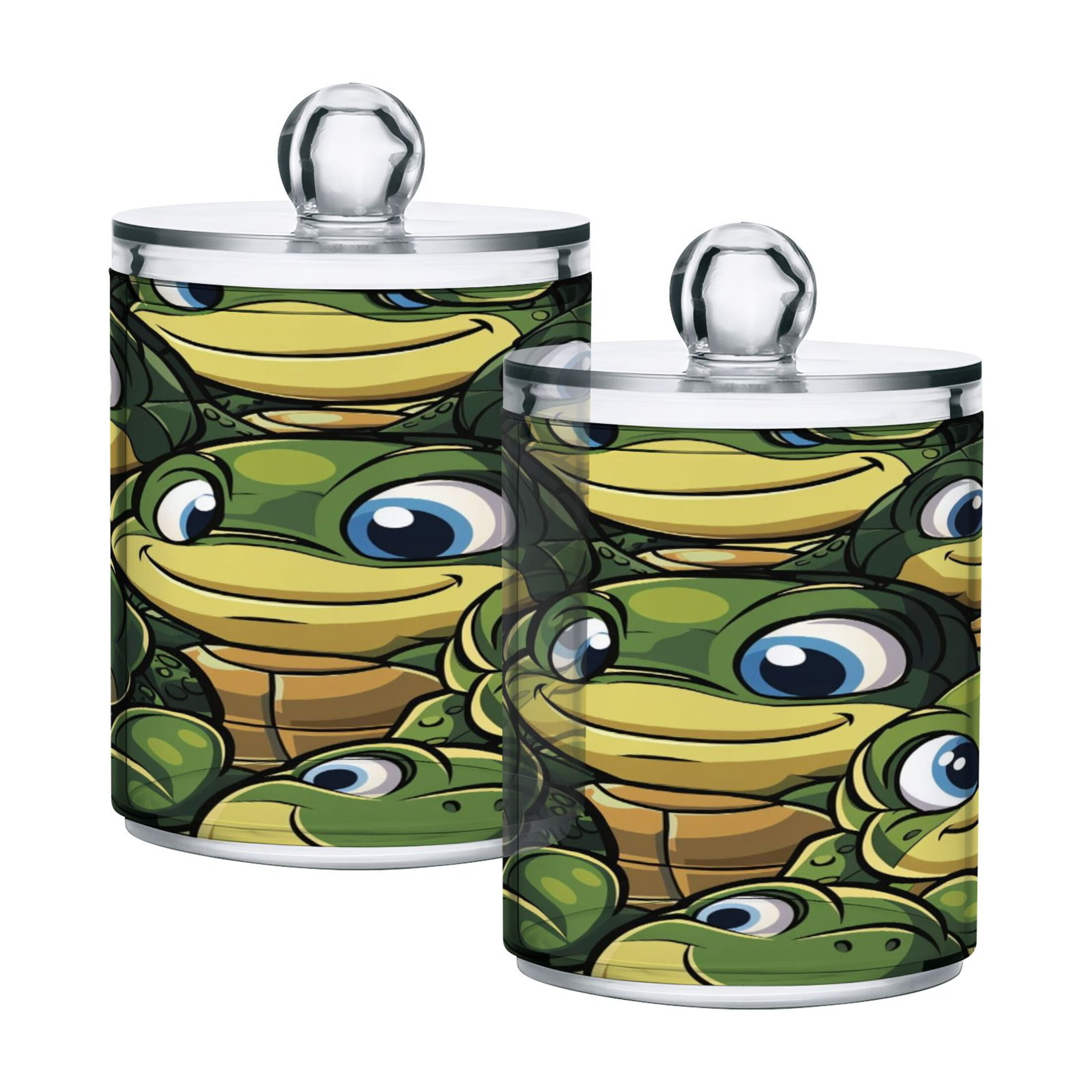 2 Pack Qtip Holder Dispenser Turtle with Big Eye Clear Plastic Storage ...