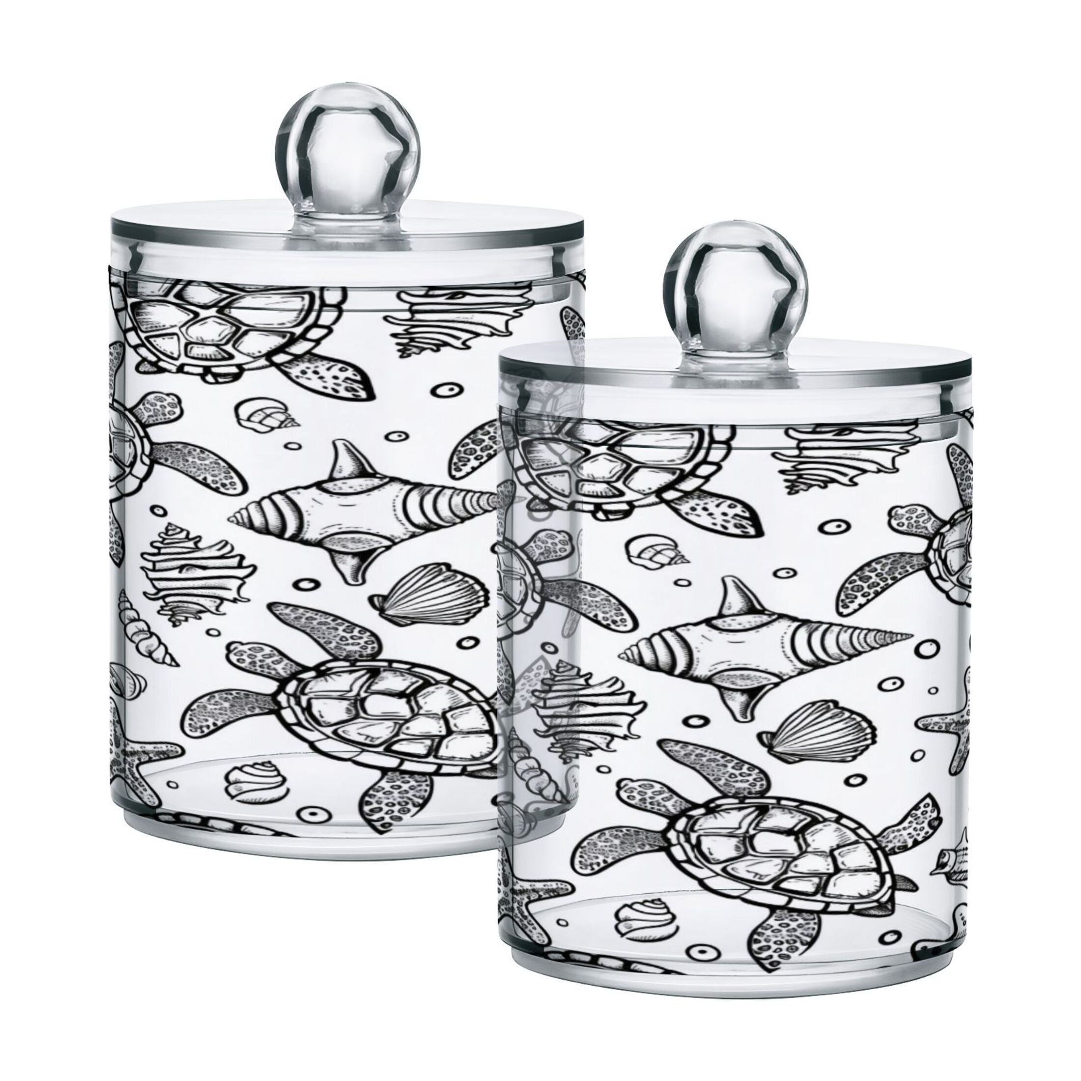 2 Pack Qtip Holder Dispenser Turtles Shells Starfish Line Clear Plastic ...