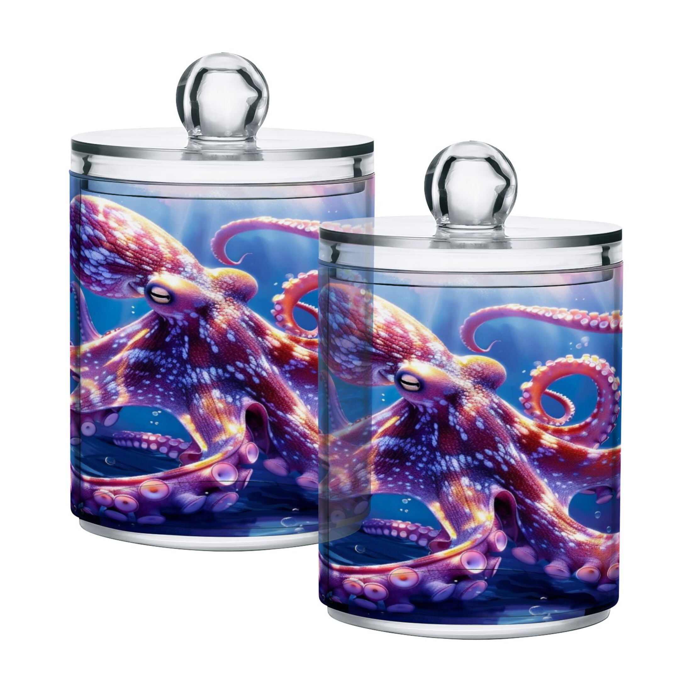 2 Pack Qtip Holder Dispenser Underwater Octopus Clear Plastic Storage ...