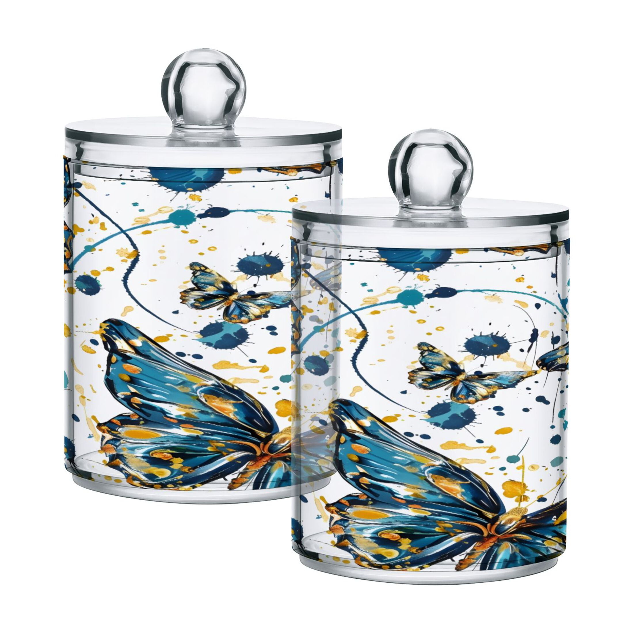 2 Pack Qtip Holder Dispenser Van Gogh Butterfly Clear Plastic Storage ...