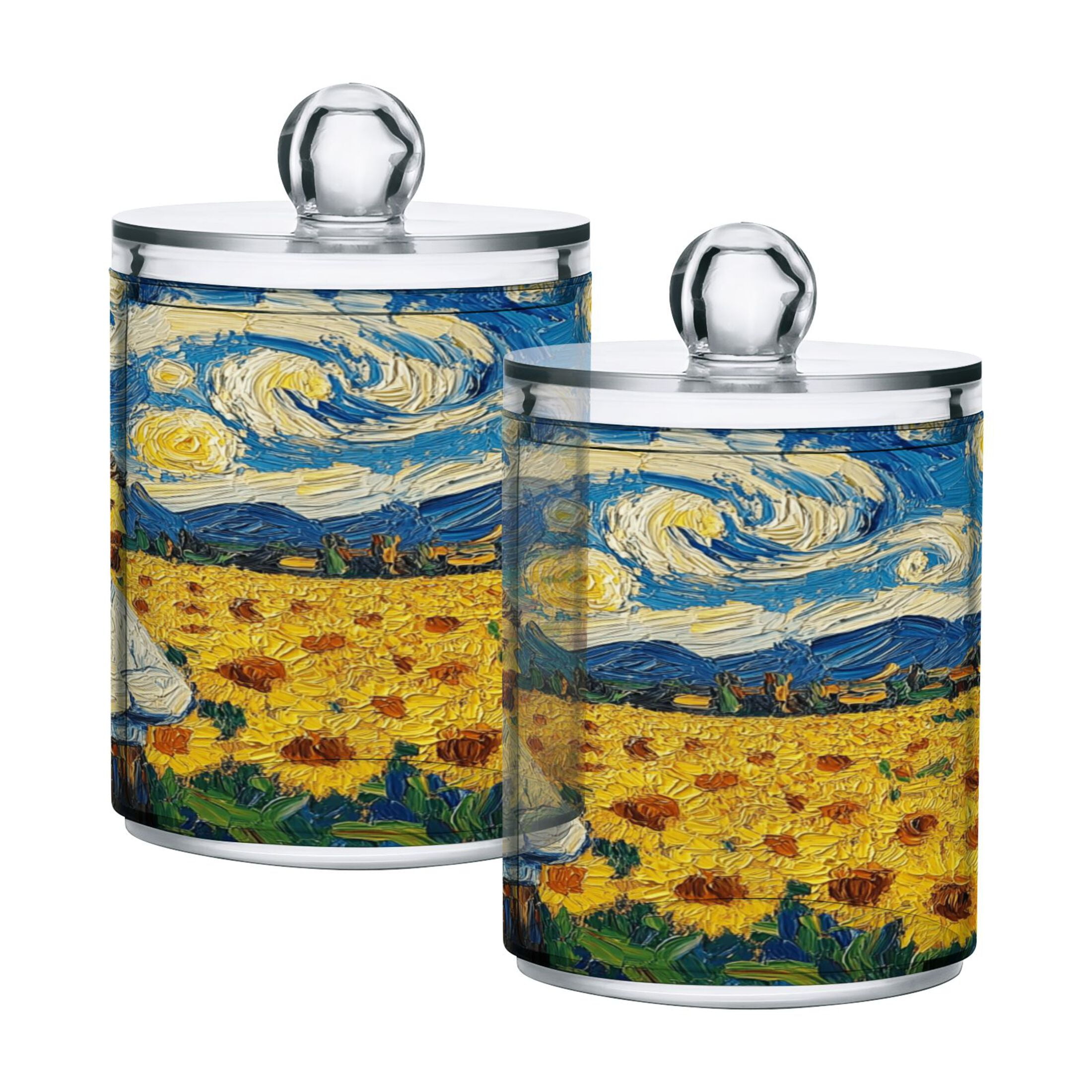 2 Pack Qtip Holder Dispenser Van Gogh and Sunflower Fields Clear ...