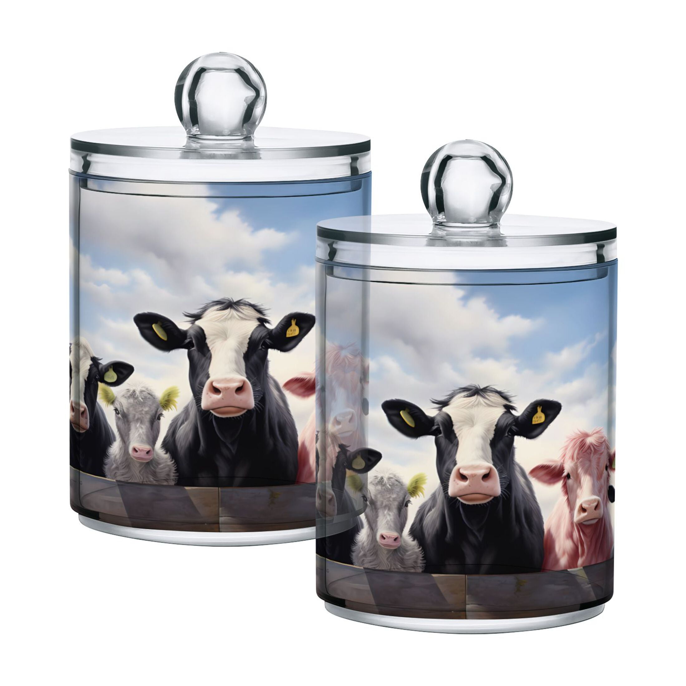 2 Pack Qtip Holder Dispenser Various Color Cows Clear Plastic Storage ...