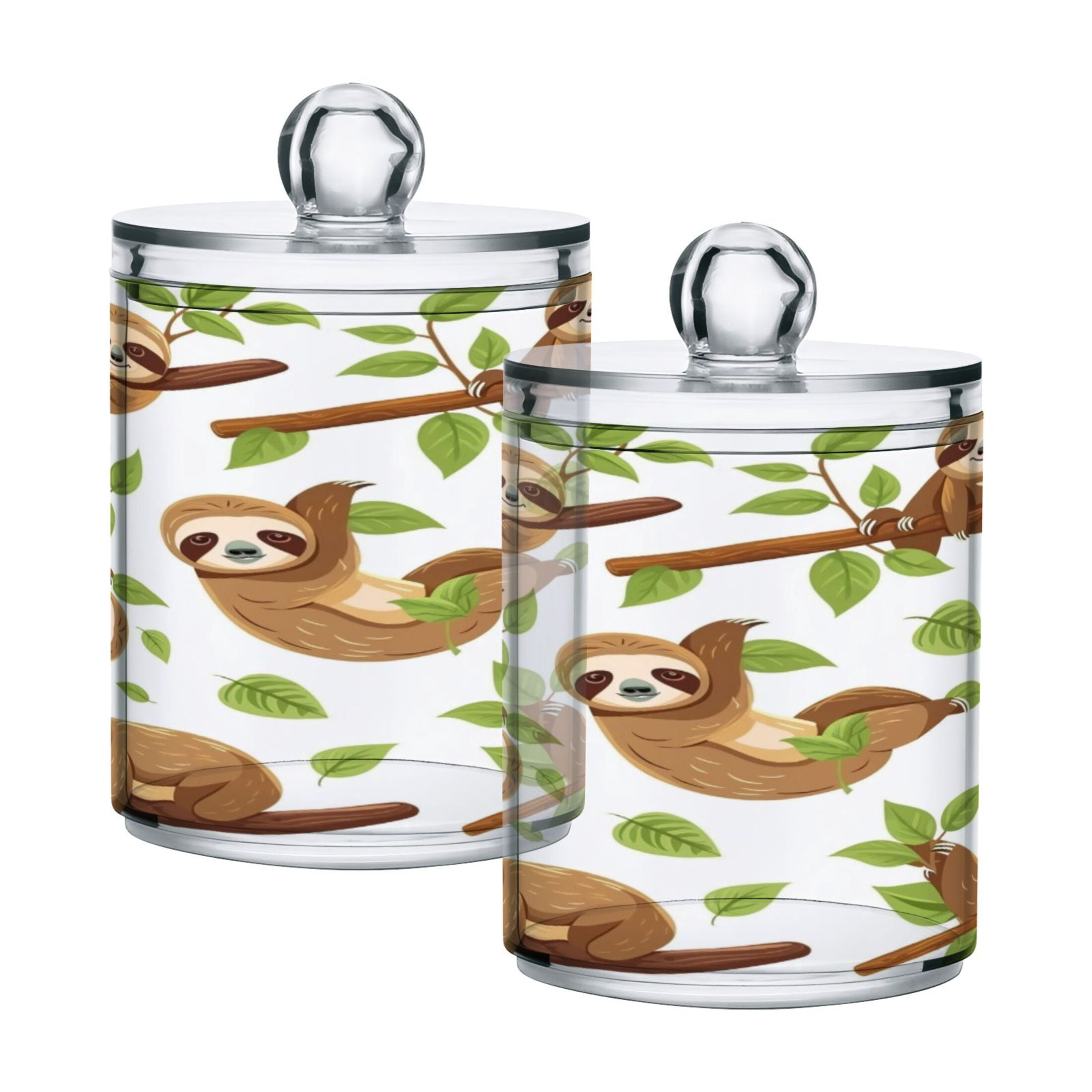 2 Pack Qtip Holder Dispenser Various Pose Sloths Clear Plastic Storage ...