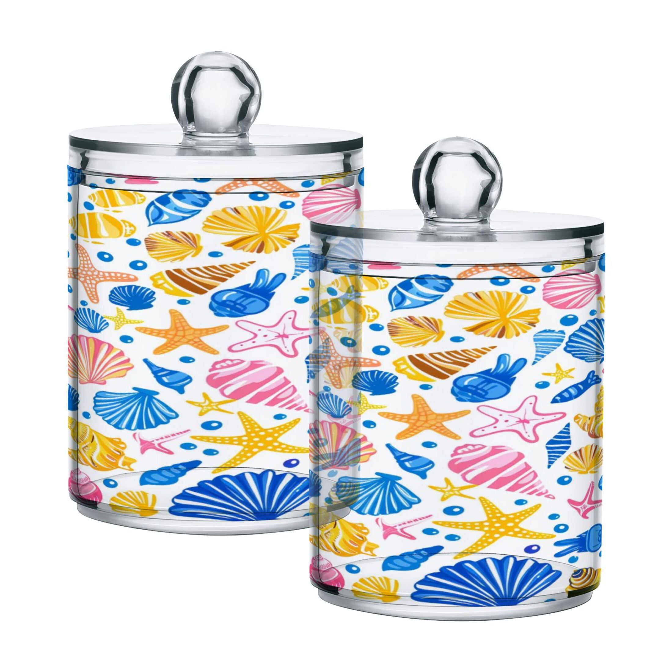 2 Pack Qtip Holder Dispenser Watercolor Shells Clear Plastic Storage ...
