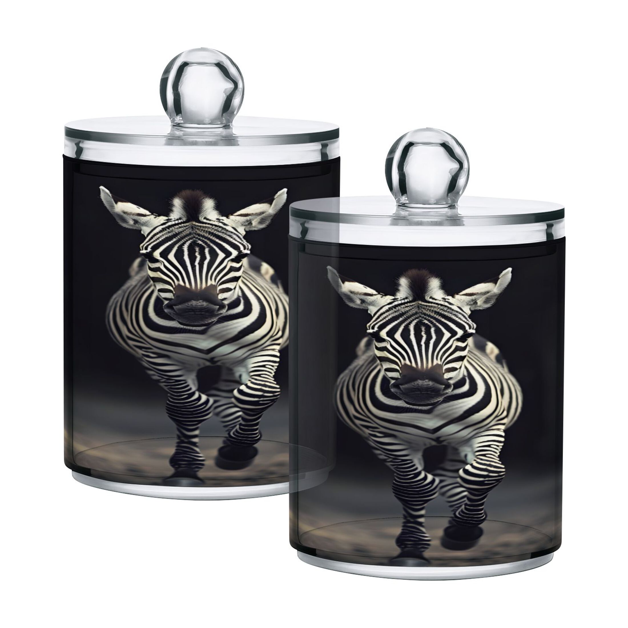 2 Pack Qtip Holder Dispenser Zebra Animal Clear Plastic Storage ...