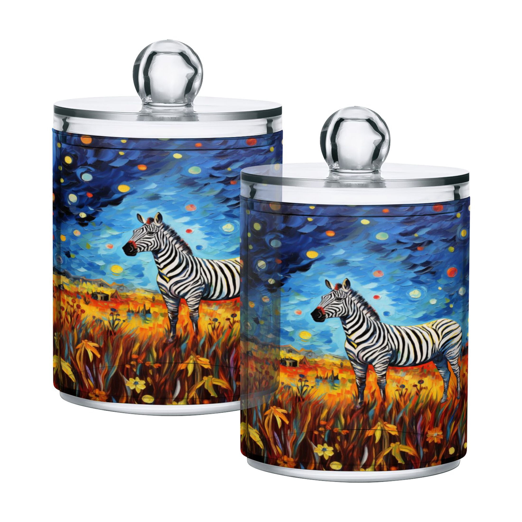 2 Pack Qtip Holder Dispenser Zebra Van Gogh Art Clear Plastic Storage ...