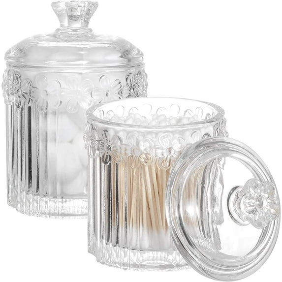 2 Pack Qtip Holder Glass Apotcary Jars with Lids Bathroom Accessories ...