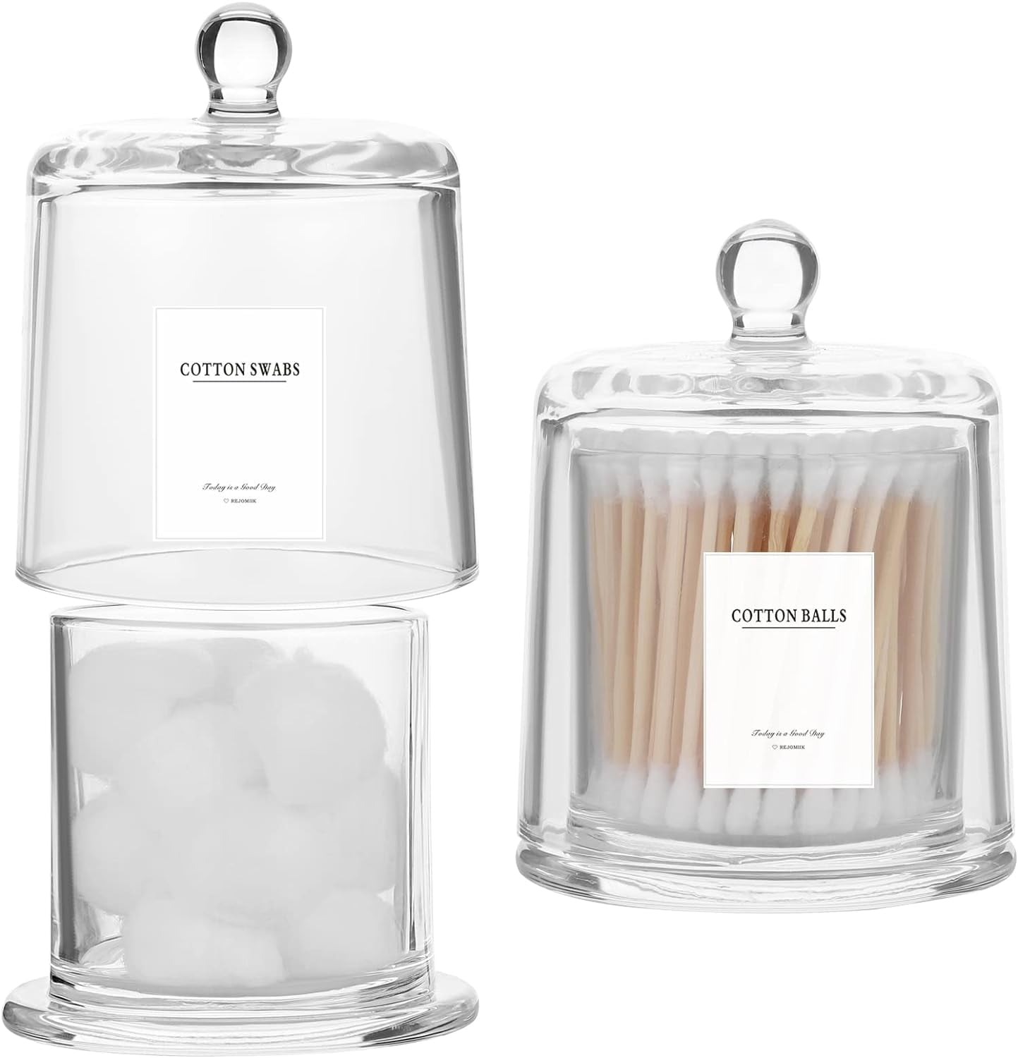 2 Pack Qtip Holder Thick Glass Apothecary Jars with Lid for Bathroom ...