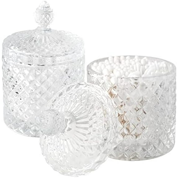 2 Pack Qtip Holder Thick Glass Apothecary Jars with Lid for Bathroom ...