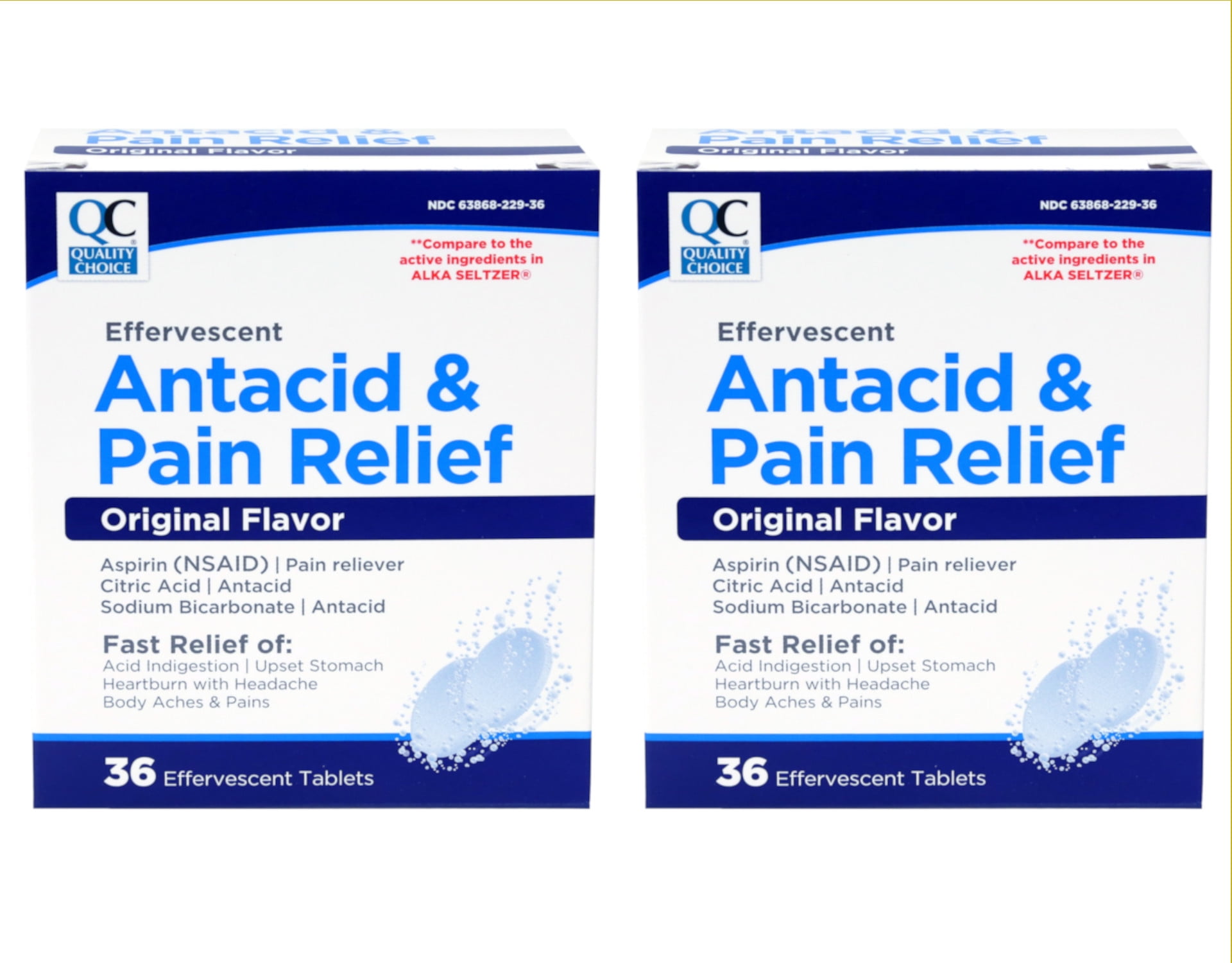 Quality Choice Effervescent Pain Relief Antacid Tablets, 2 Pack, 36 ...