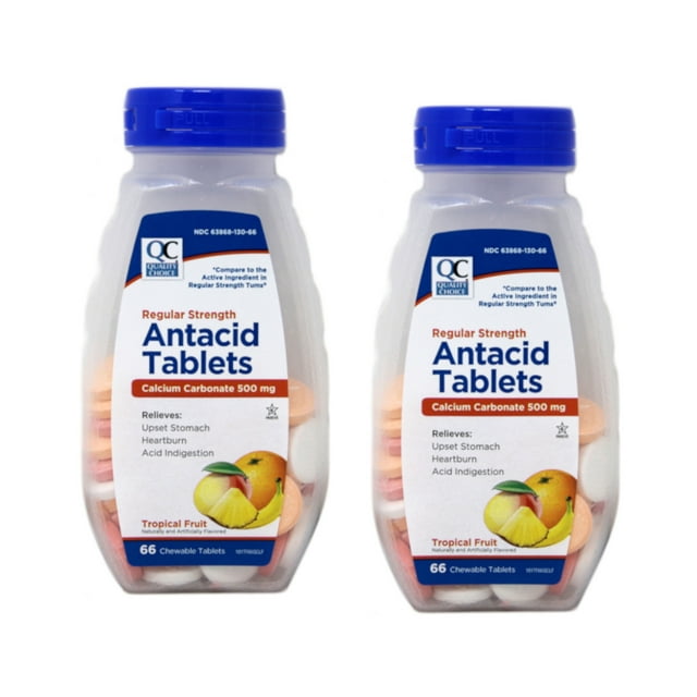 2 Pack Quality Choice Regular Strength Antacid Tablets 66 Chewable ...
