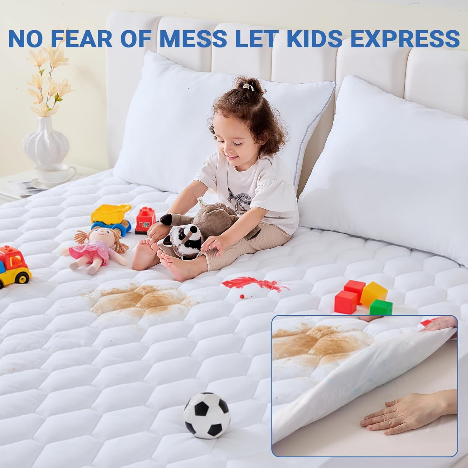 2 Pack Queen Mattress Protector, Fitted Quilted Cover, Waterproof Soft ...