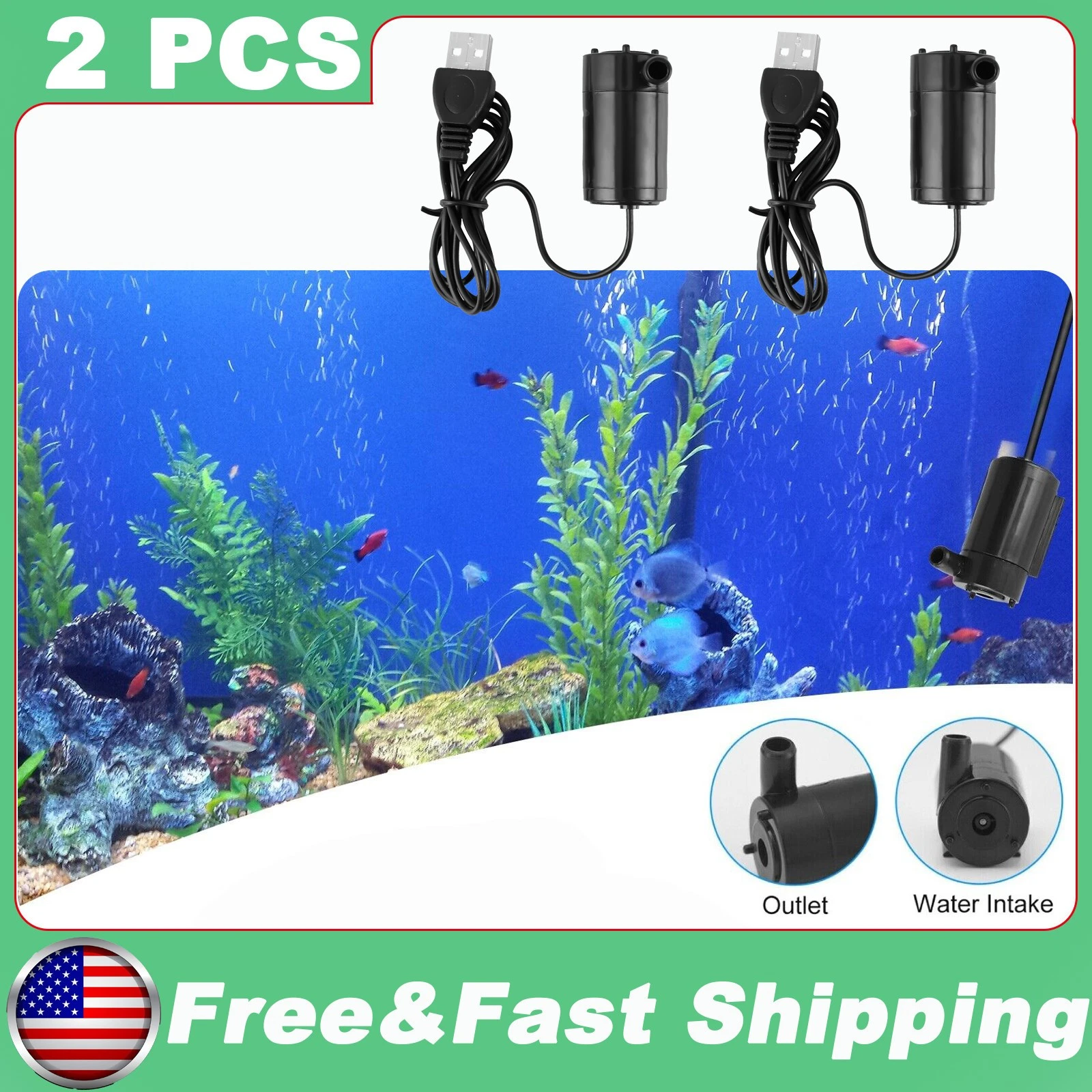 2 Pack Quiet Submersible Mini Water Pumps For Fountains, Fish Tanks ...