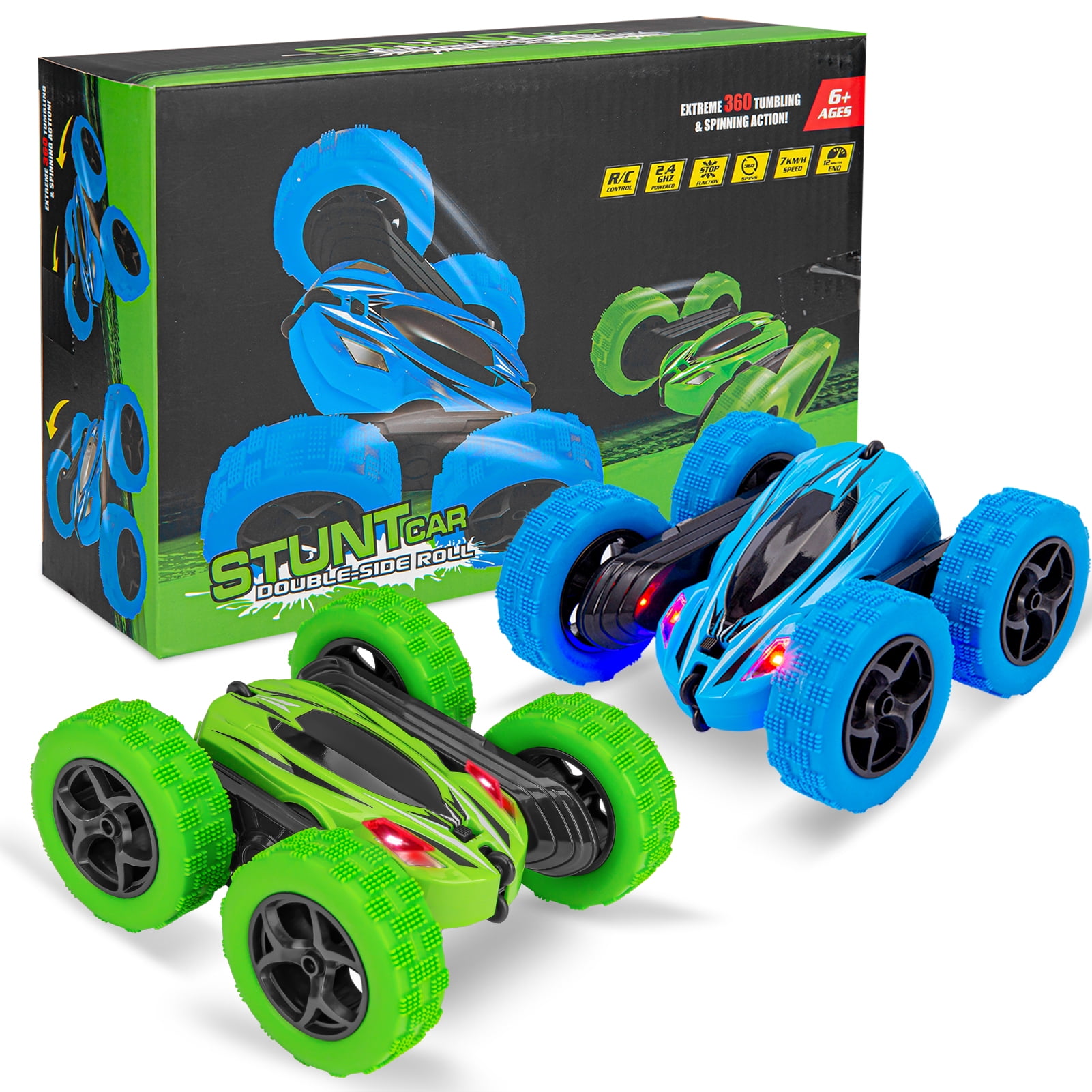 2 Pack RC Stunt Cars for kids, 4WD 2.4Ghz Double Sided 360° Rotating RC ...