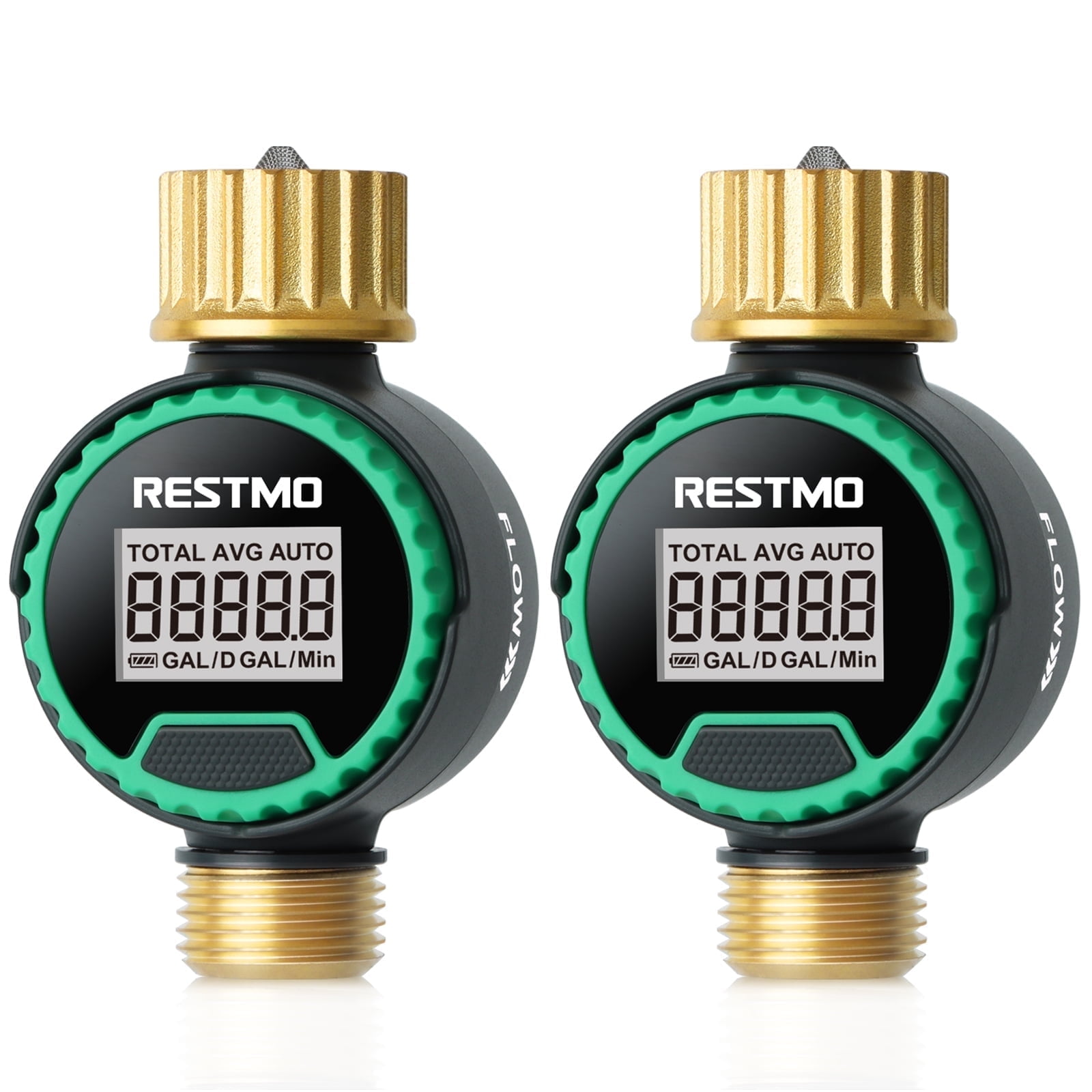 [2 Pack] RESTMO Water Flow Meter, 360° Rotatable Control Panel and ...