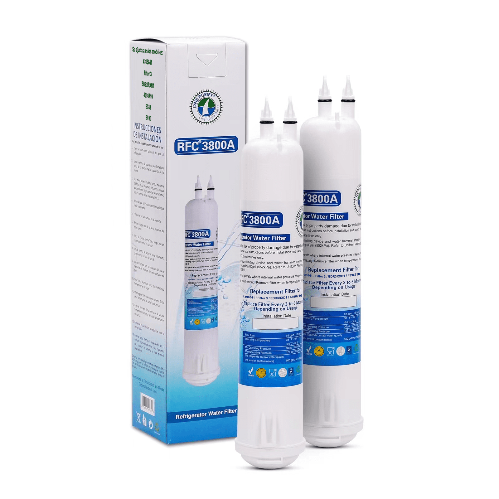 2-Pack RFC3800A Refrigerator Water Filter Replacement,Self-Sealing ...