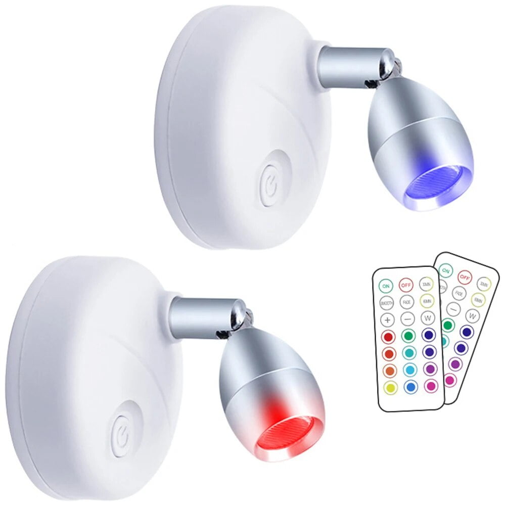 2 Pack RGB Wireless LED Spotlight, Battery Operated Accent Lights ...