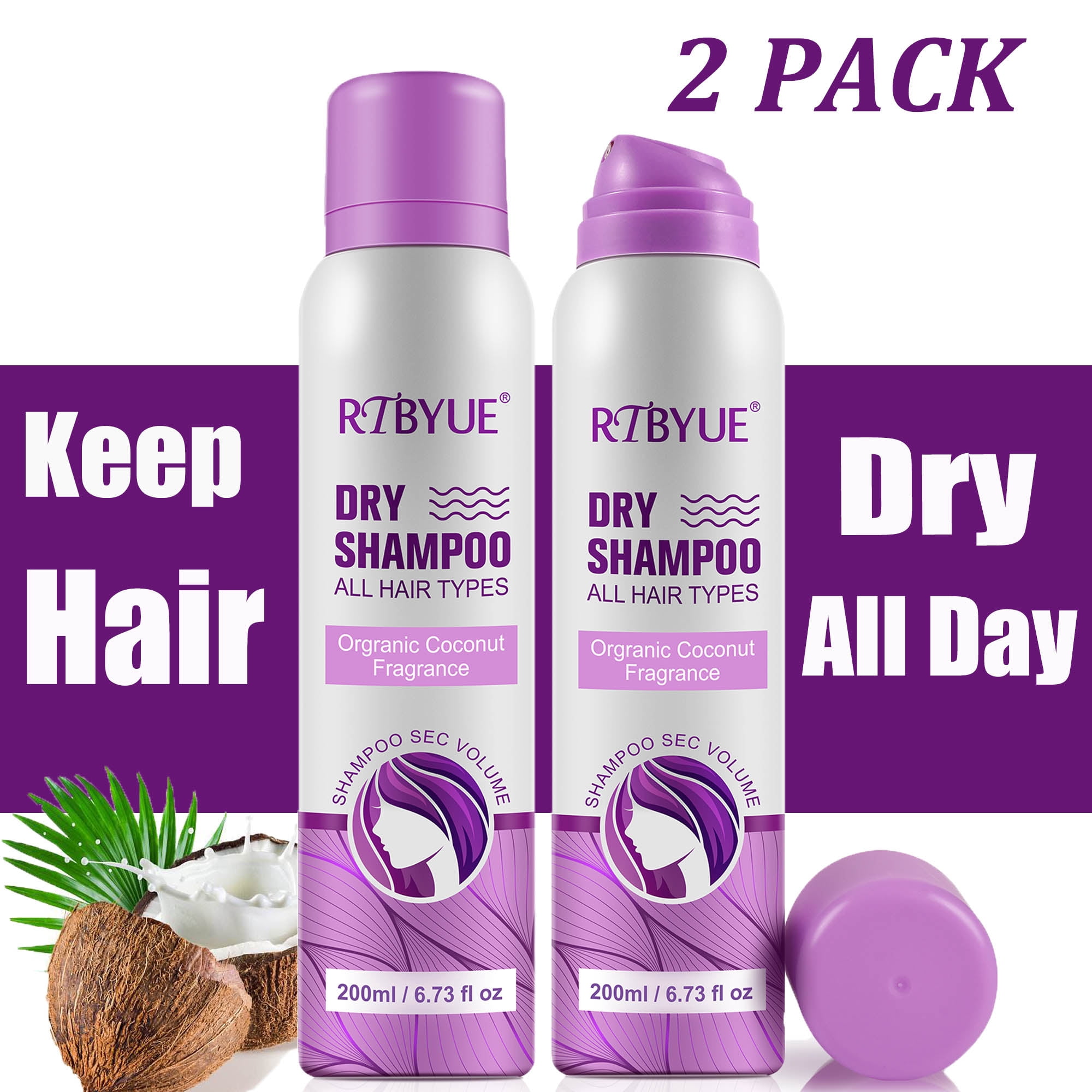 2 Pack RTBYUE Waterless Dry Hair Shampoo Spray with Collagen for ...