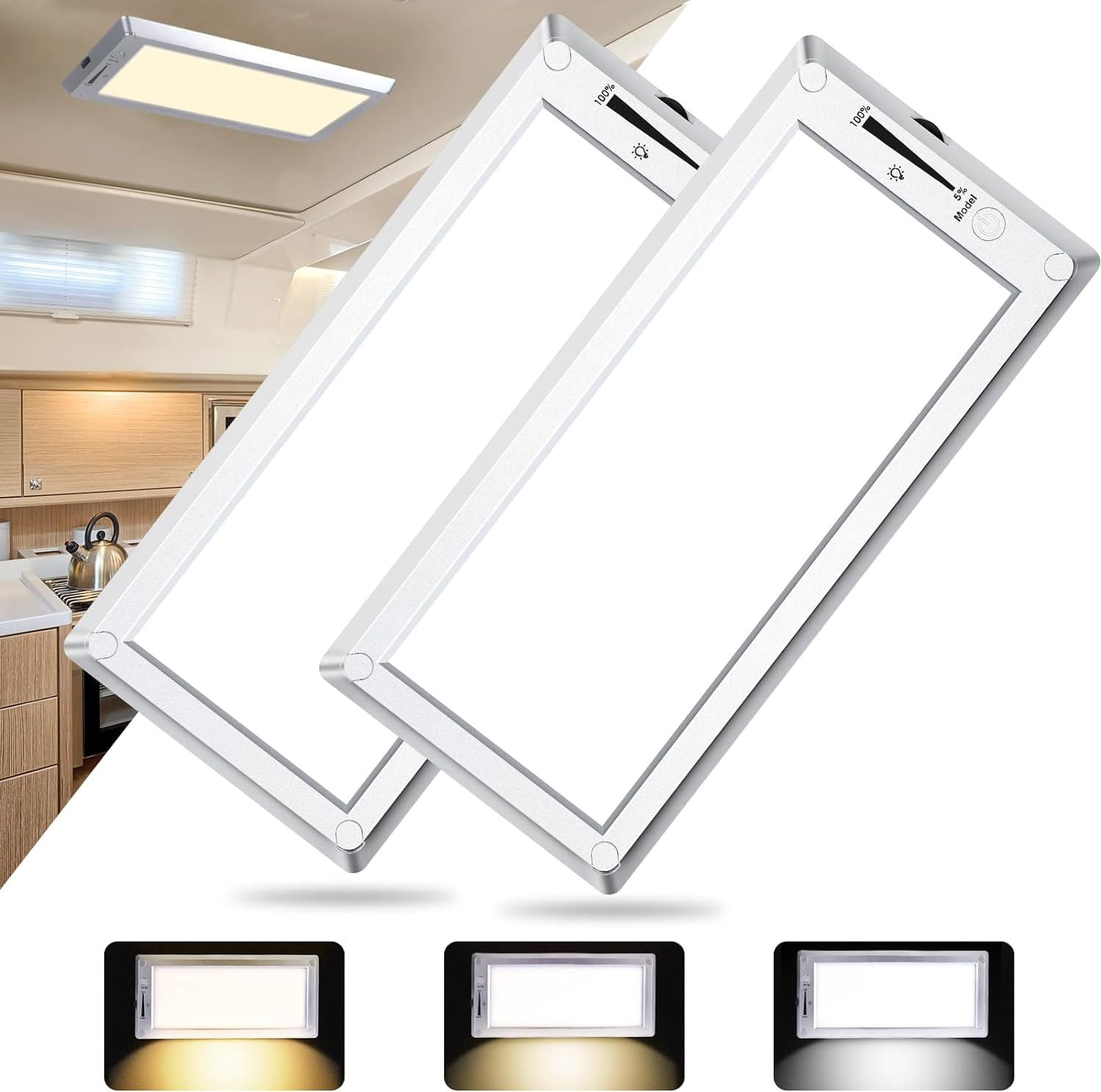 2 Pack RV LED Interior Lights,3 Color RV LED Super Bright Fixture,12V ...